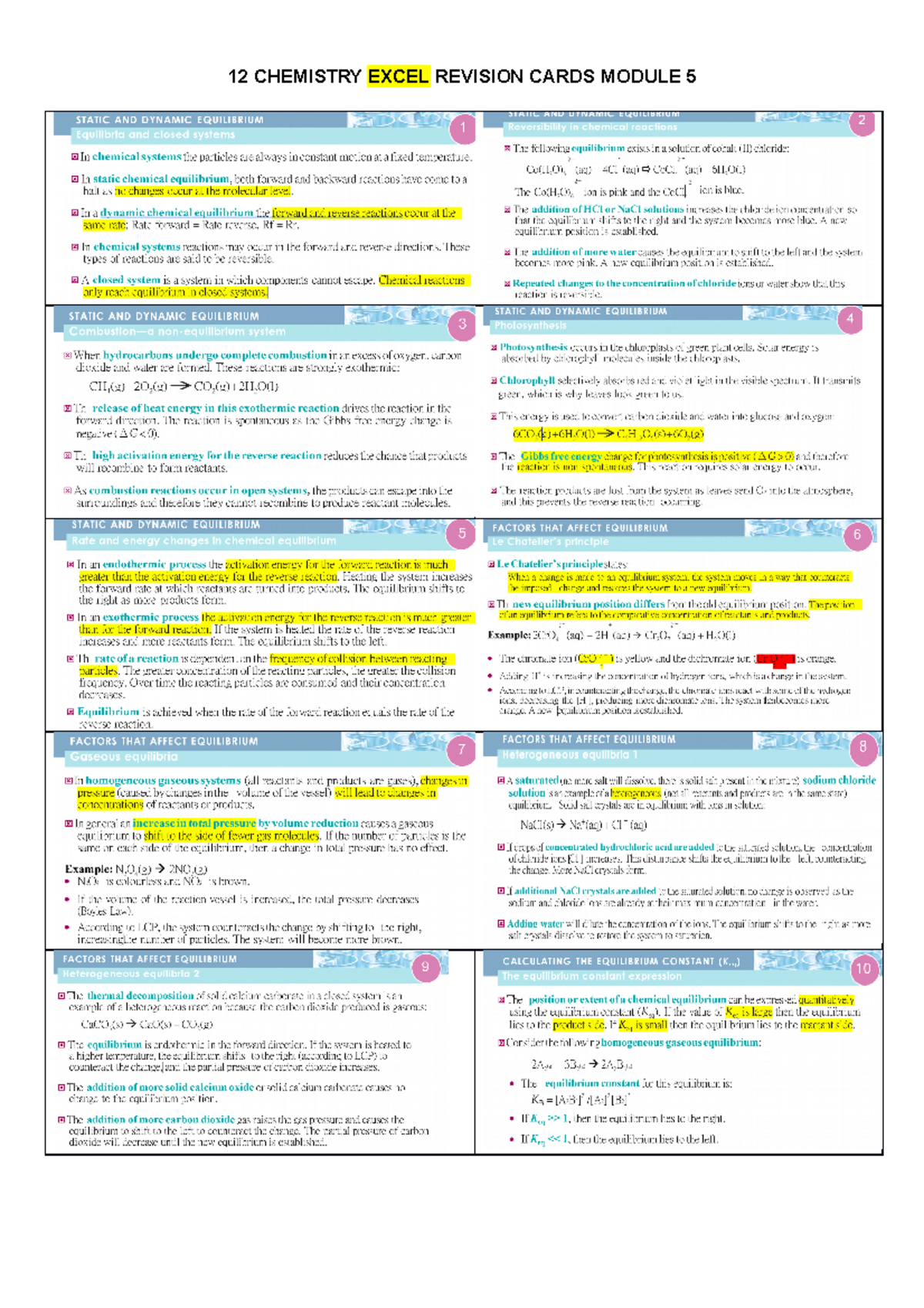 12C Revision Cards MOD5 - 12 CHEMISTRY EXCEL REVISION CARDS MODULE ...