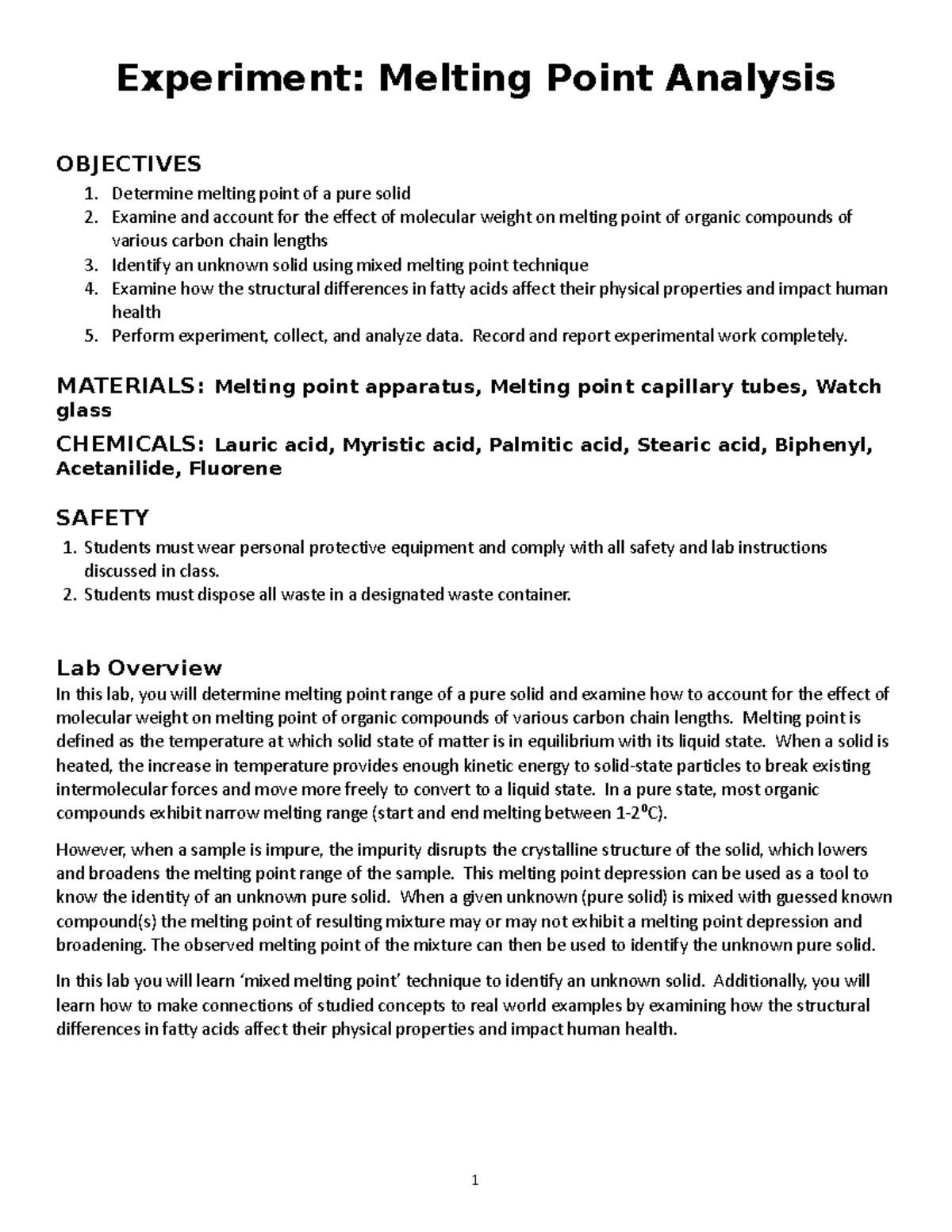 3 Melting Point Analysis Experiment - Experiment: Melting Point ...