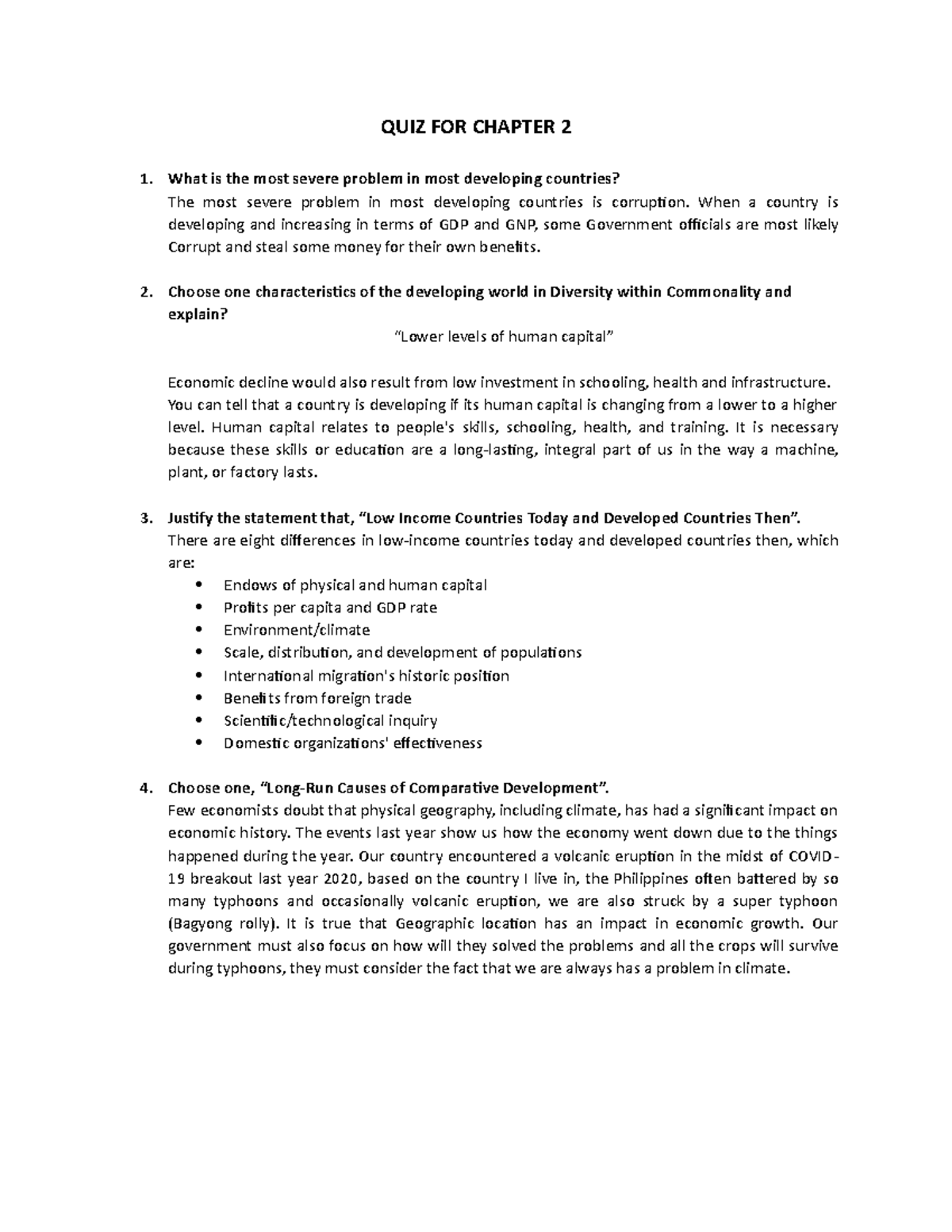 Chapter 2 quiz - essay - QUIZ FOR CHAPTER 2 1. What is the most severe ...