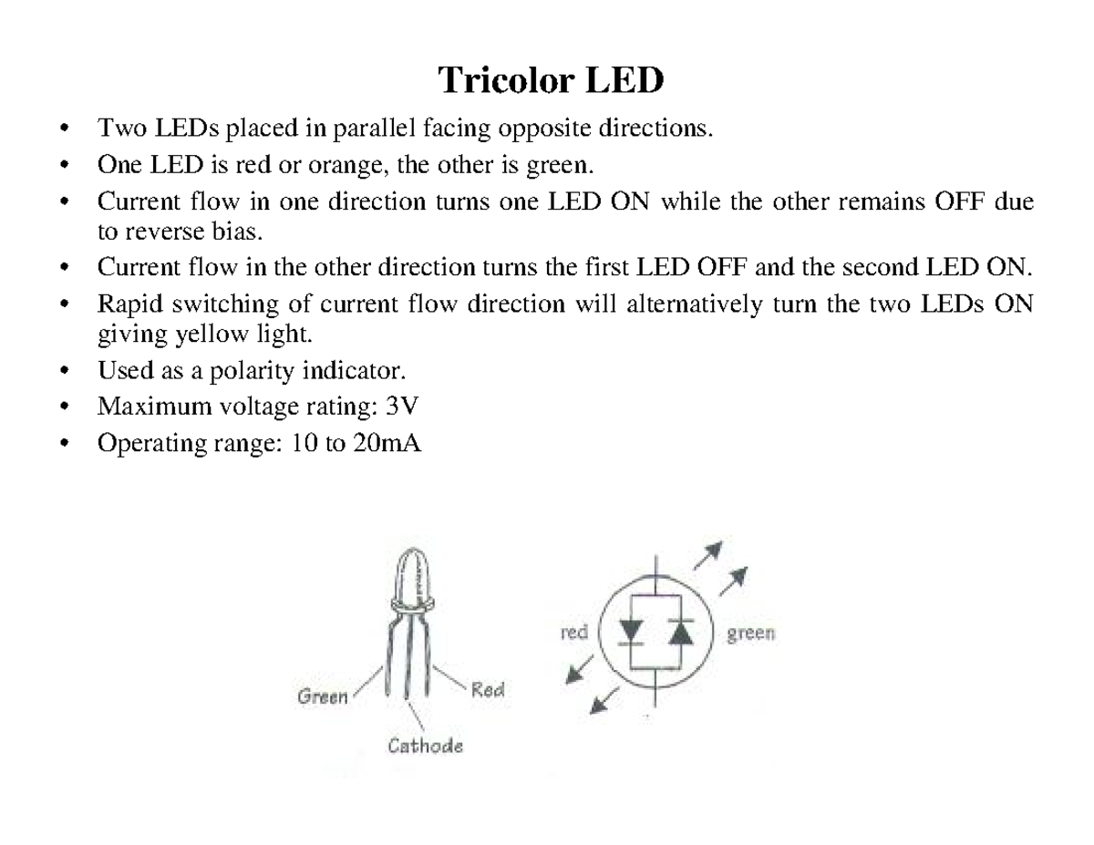 Basic Electronics 3 - Tricolor LED Two LEDs placed in parallel facing ...