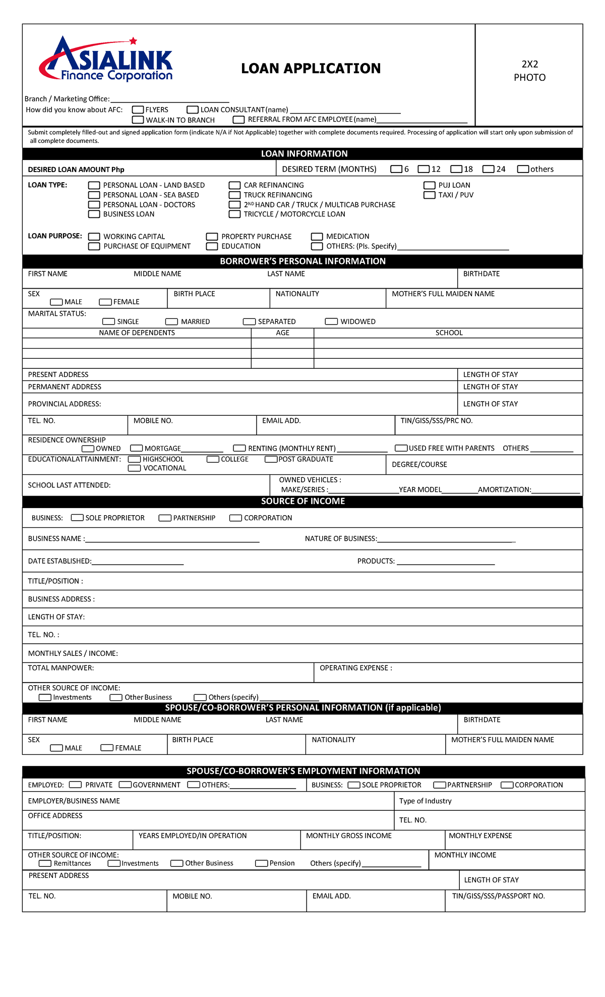 Application-FORM - FORMS - LOAN APPLICATION Branch / Marketing Office ...