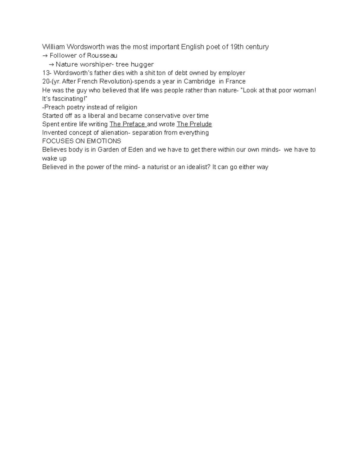 Wordsworth Lecture Notes for World Lit Survey Two with Professor Doloff ...