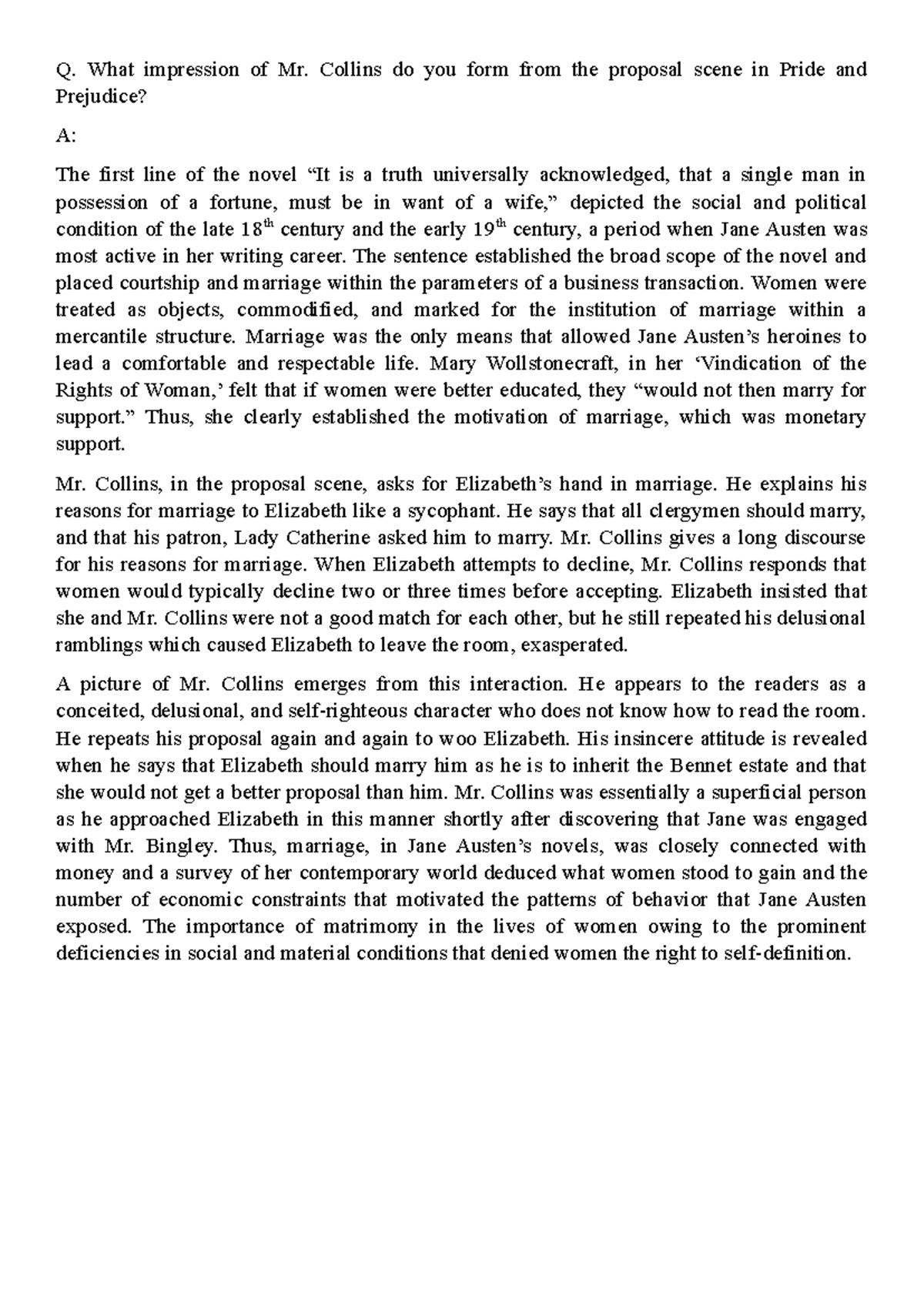 Mr. Collins - Q. What impression of Mr. Collins do you form from the ...