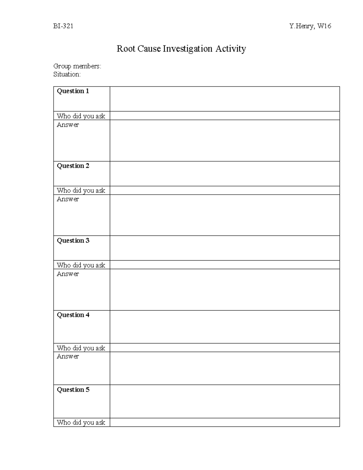 RCA template W20 - B1 - 304 - BI-321 Y, W Root Cause Investigation ...