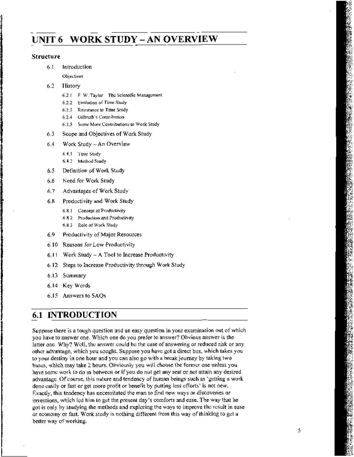 Work study - UNIT 6 WORK STUDY - AN OVERVIEW Structure 6 Introduction ...