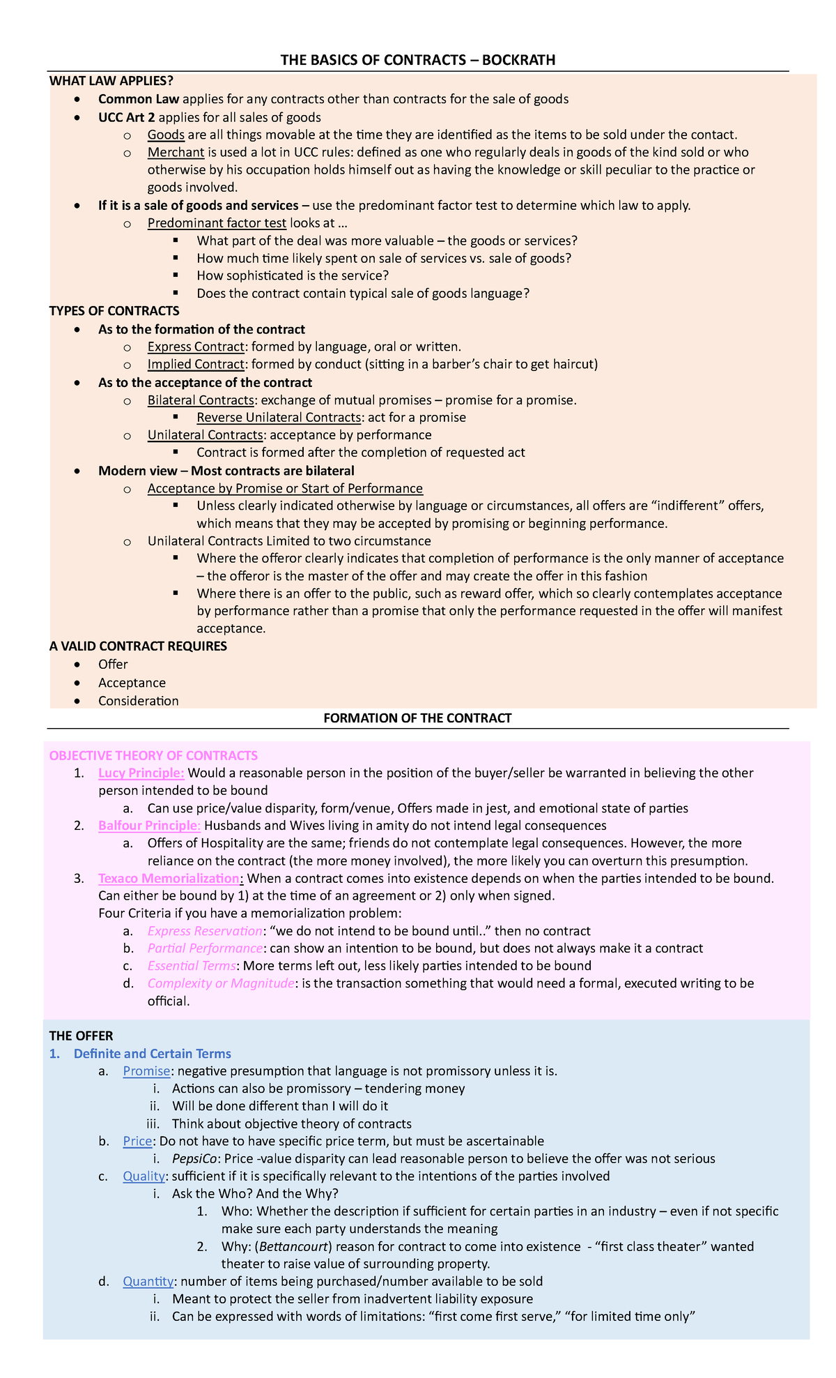 THE Basics OF Contracts - THE BASICS OF CONTRACTS – BOCKRATH WHAT LAW APPLIES? Common Law ...