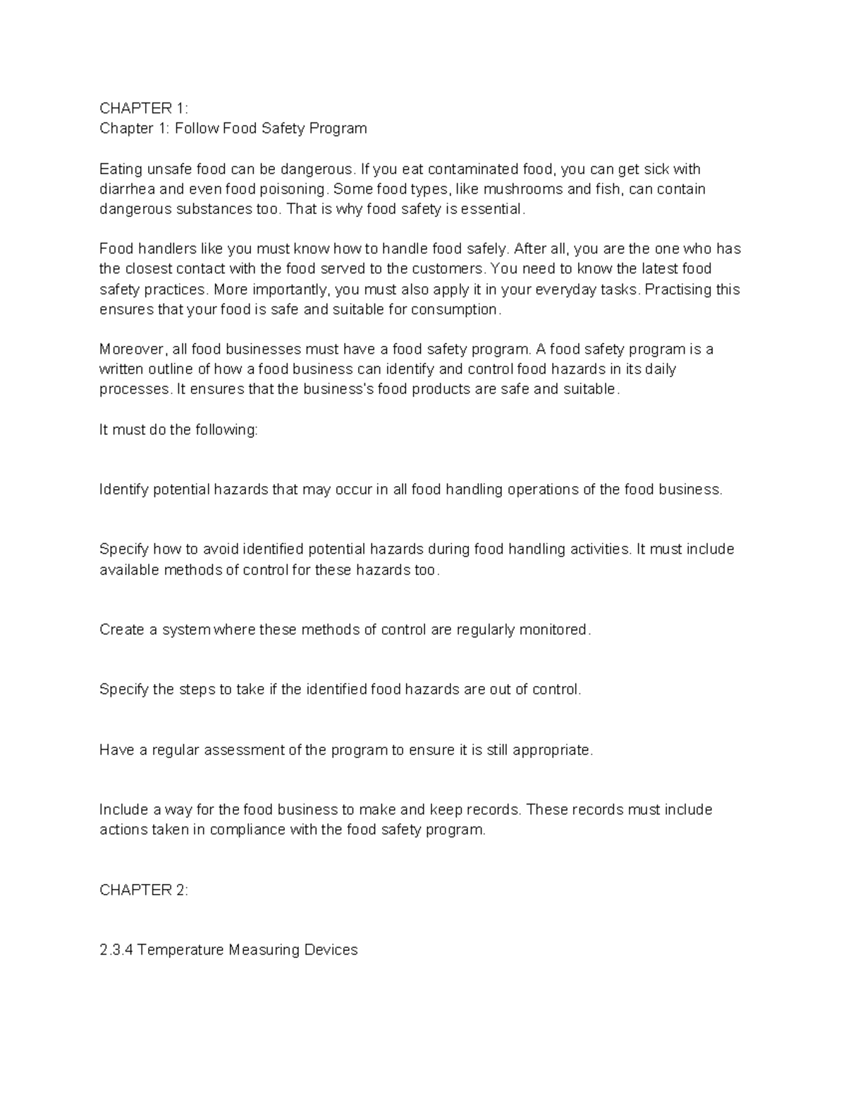 Details chapter 1 3 - aaazz - CHAPTER 1: Chapter 1: Follow Food Safety ...