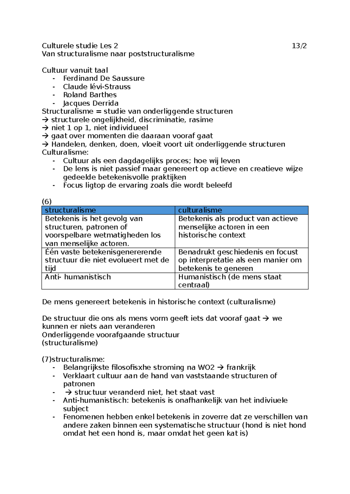 LES 2 - Culturele studie Les 2 13/ Van structuralisme naar ...