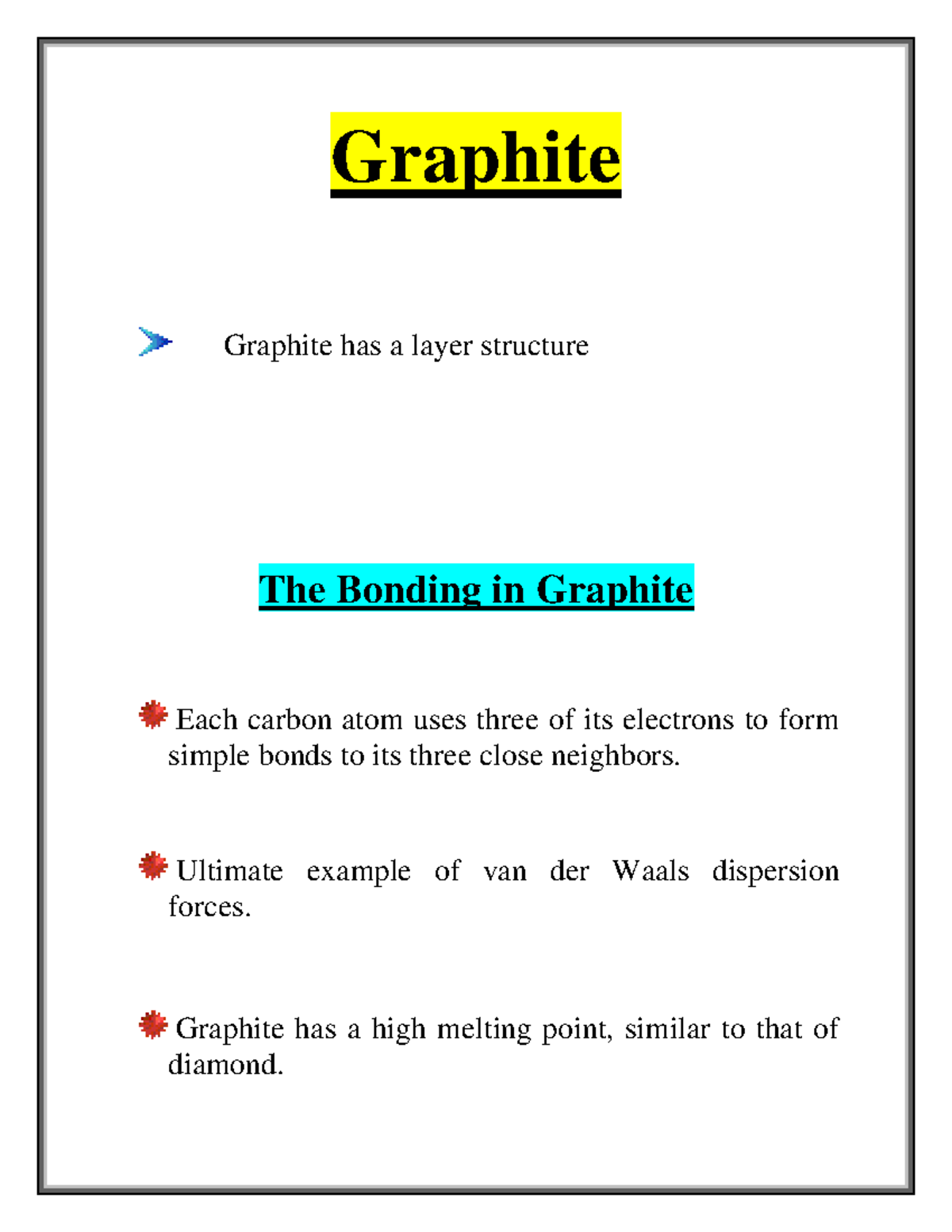 Chapter 6 Graphite and it's Properties - Graphite Graphite has a layer ...