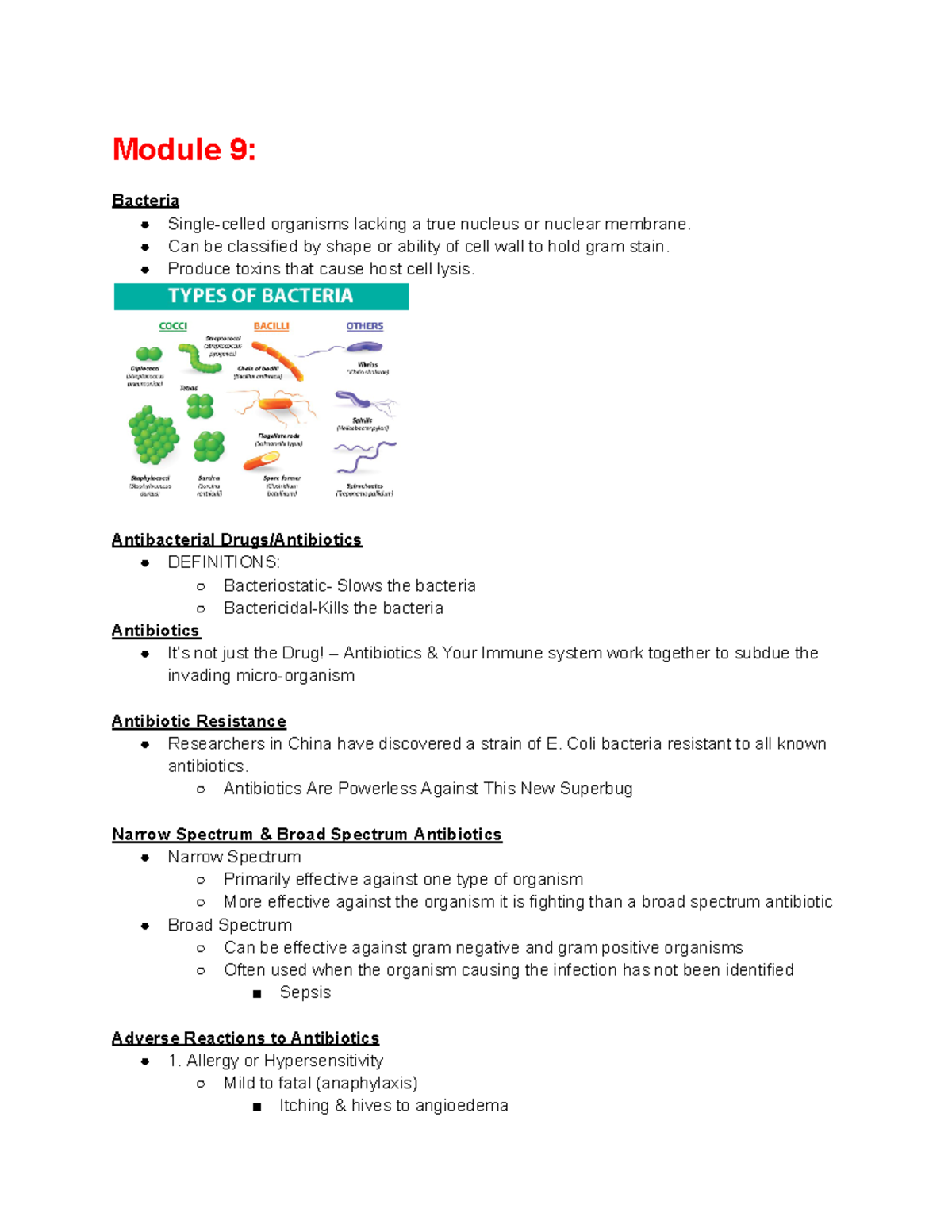 Pharm Module 9 - Module 9: Bacteria Single-celled organisms lacking a ...
