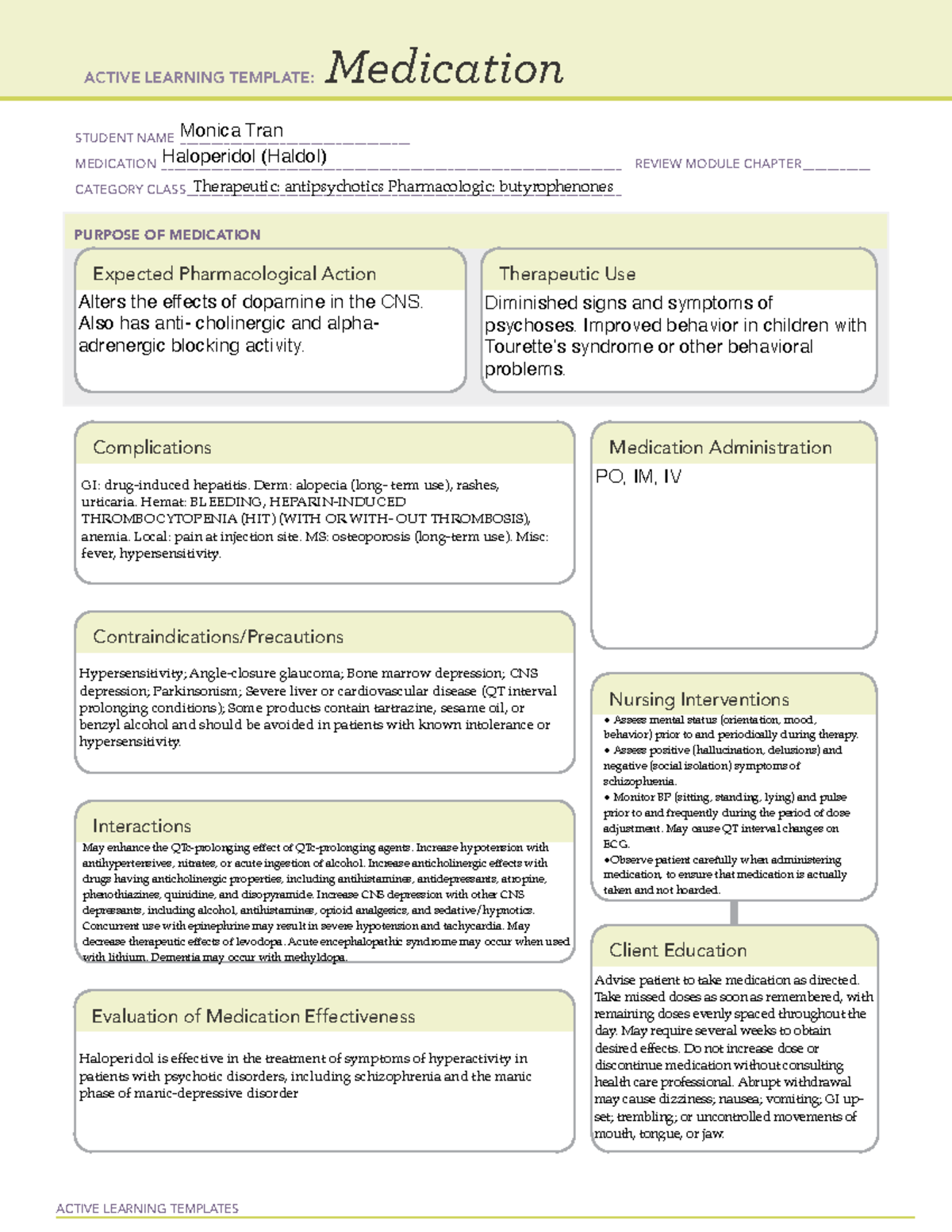 Haloperidol (Haldol) - ACTIVE LEARNING TEMPLATES Medication STUDENT ...