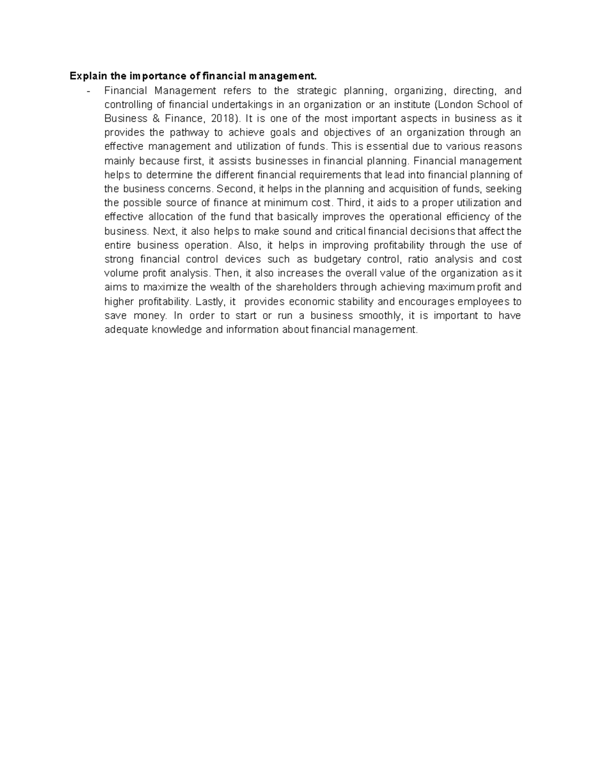 Financial Management - Explain the importance of financial management ...