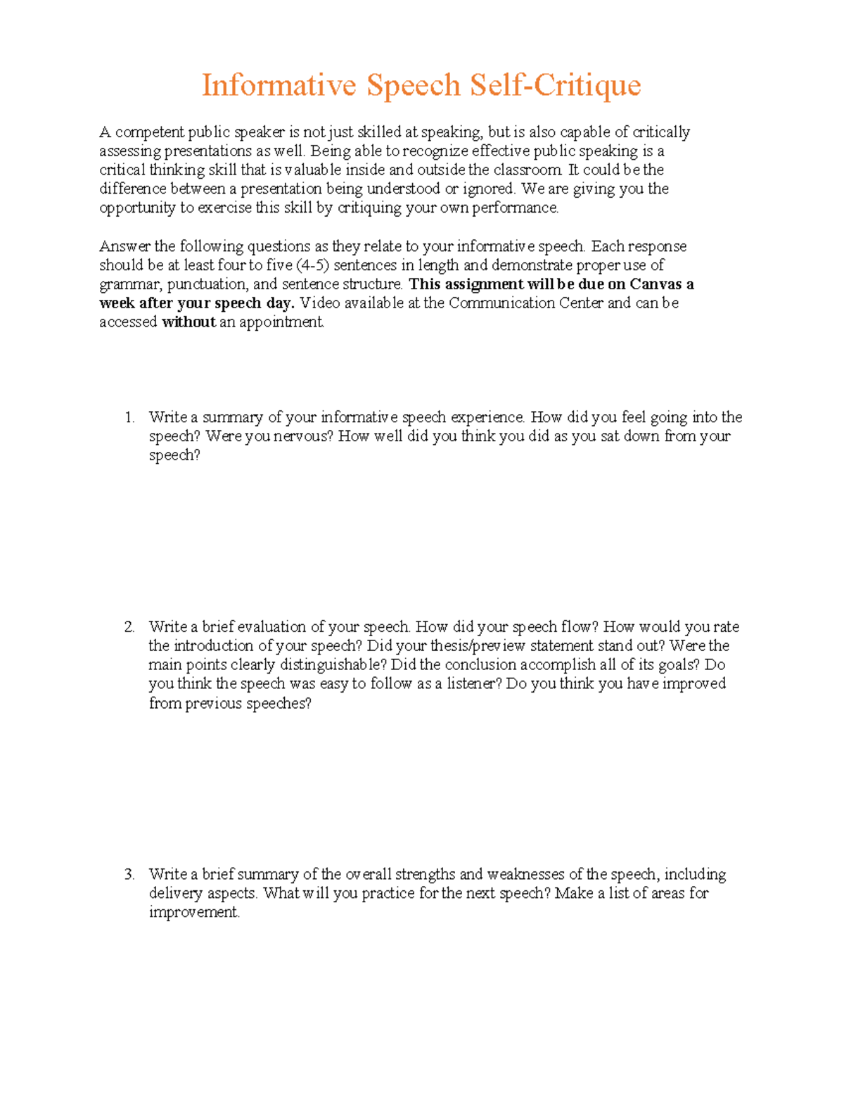 Informative Speech Self-Critique - Being able to recognize effective ...