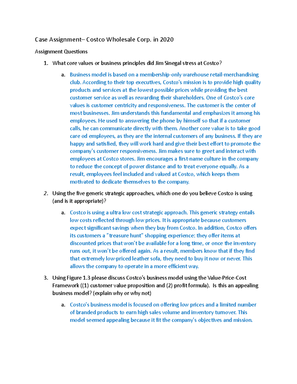 Case Assignment BUSA 7900 - Costco Questions - Case Assignment– Costco ...
