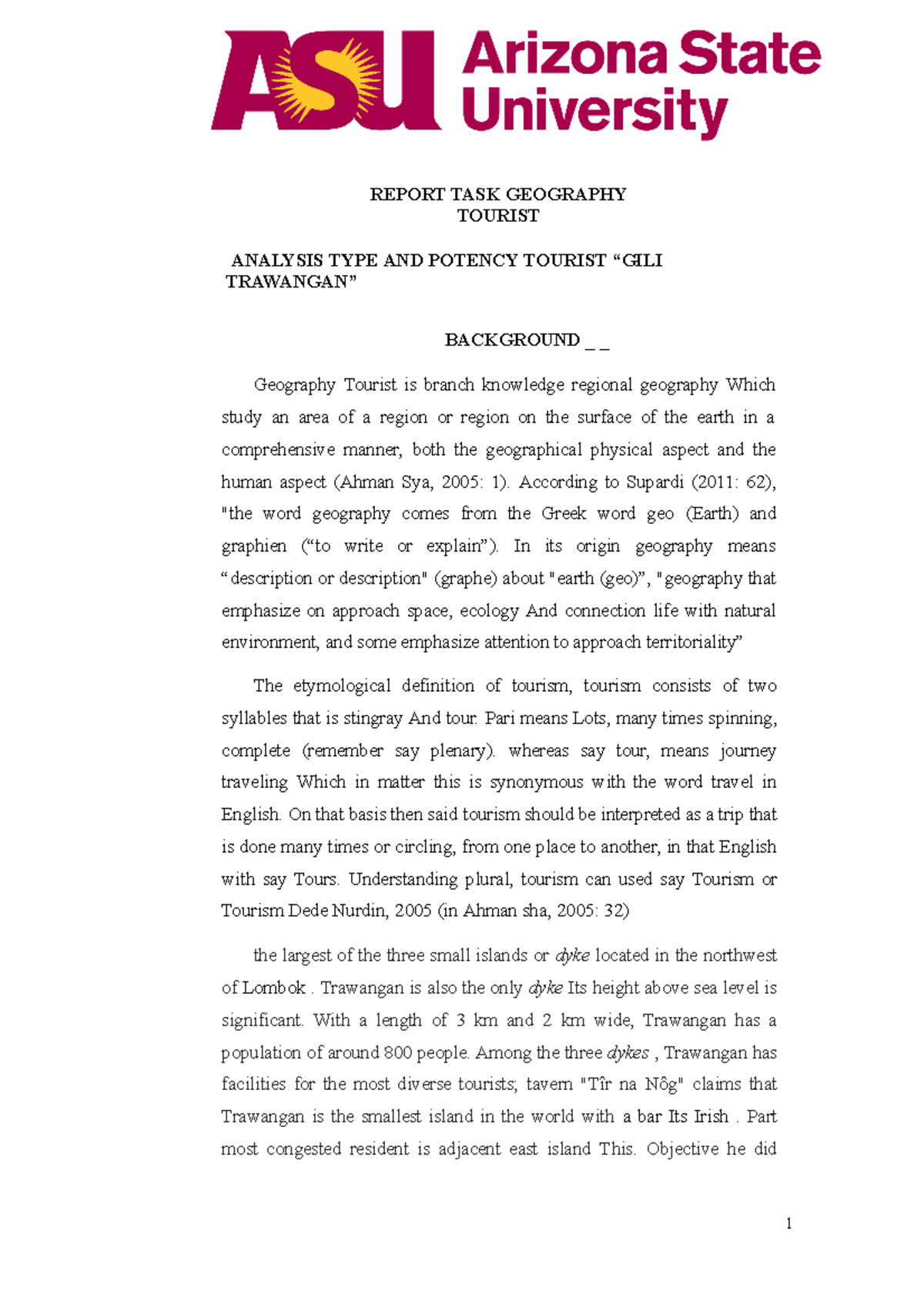 Report TASK Geography Tourist Analysis TYPE AND Potency Tourist “GILI ...