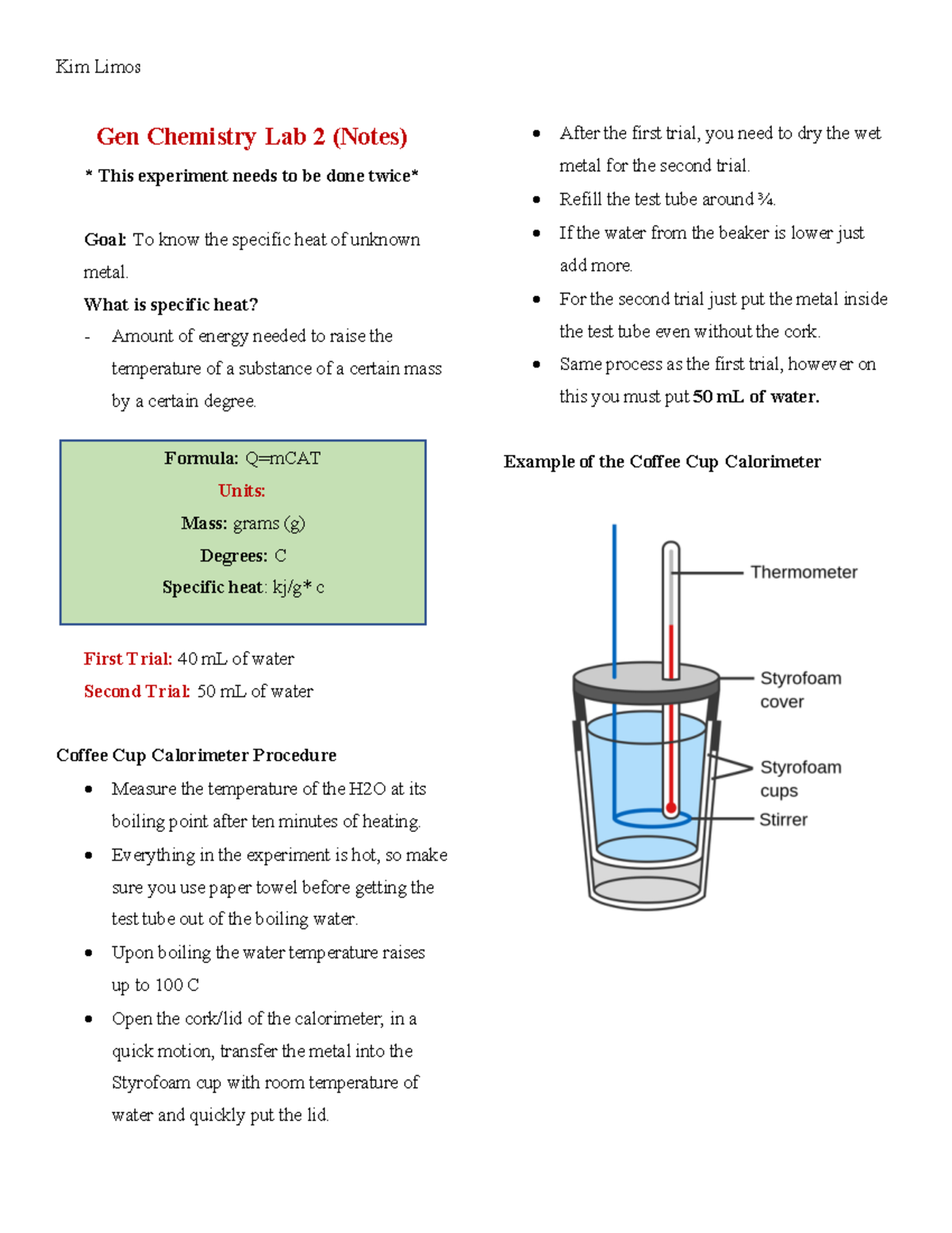 Gen Chemistry Lab 2 Notes - Kim Limos Gen Chemistry Lab 2 (Notes) This ...