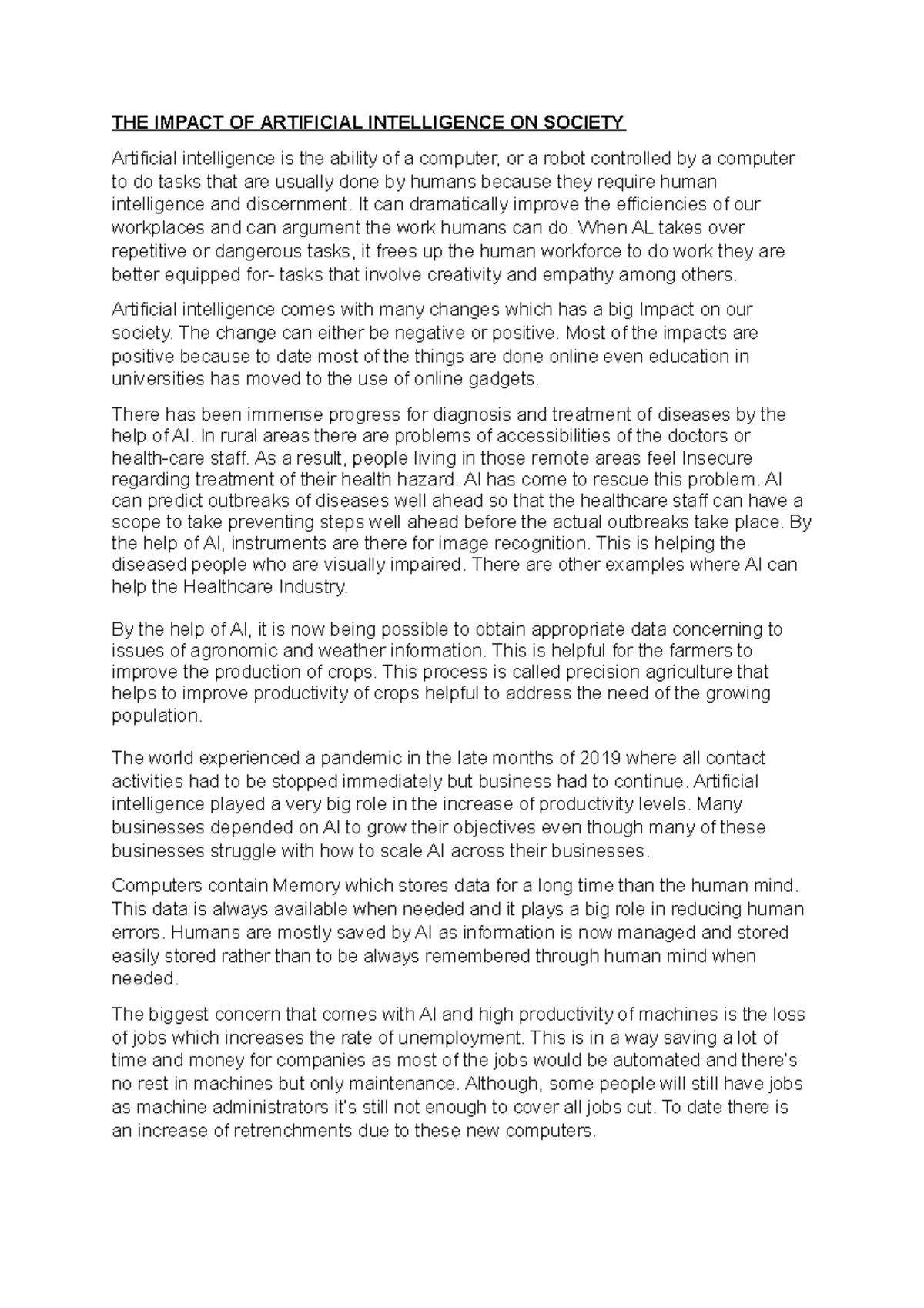 THE Impact OF Artificial Intelligence ON Society 1 - THE IMPACT OF ...