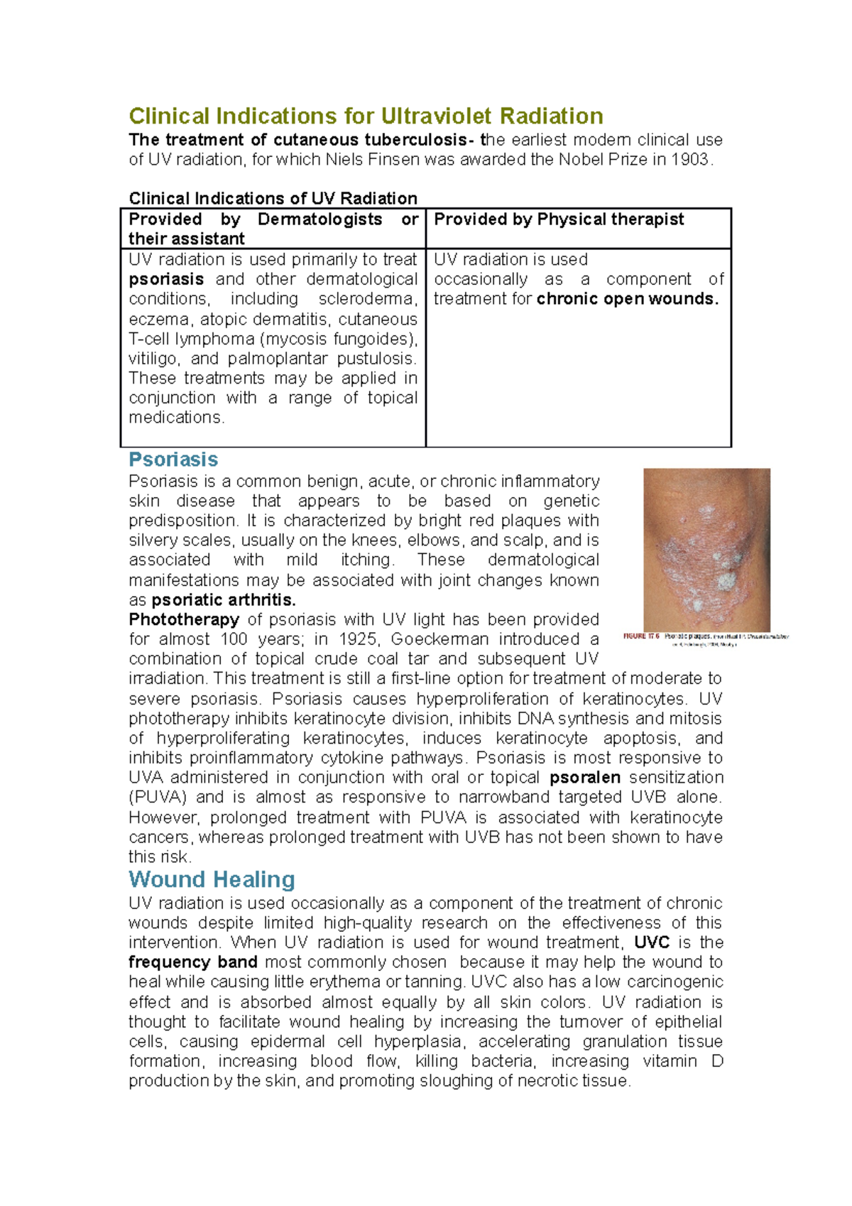 Clinical Indications for Ultraviolet Radiation - Clinical Indications ...