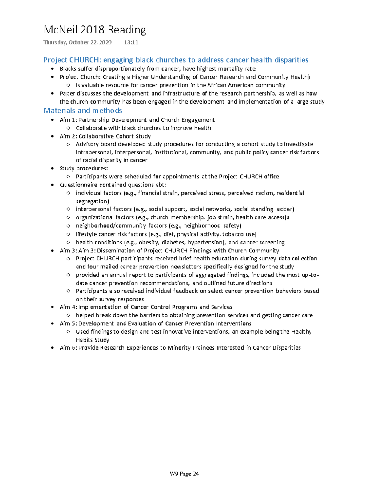 Week 9 McNeil 2018 Reading Notes - Project CHURCH: engaging black ...