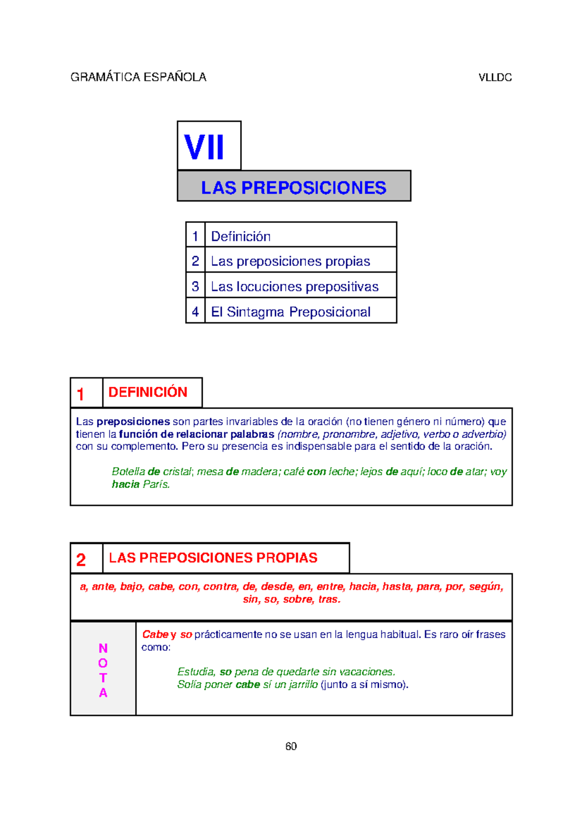 07 preposiciones - GRAMÁTICA ESPAÑOLA VLLDC ####### 60 VII LAS ...