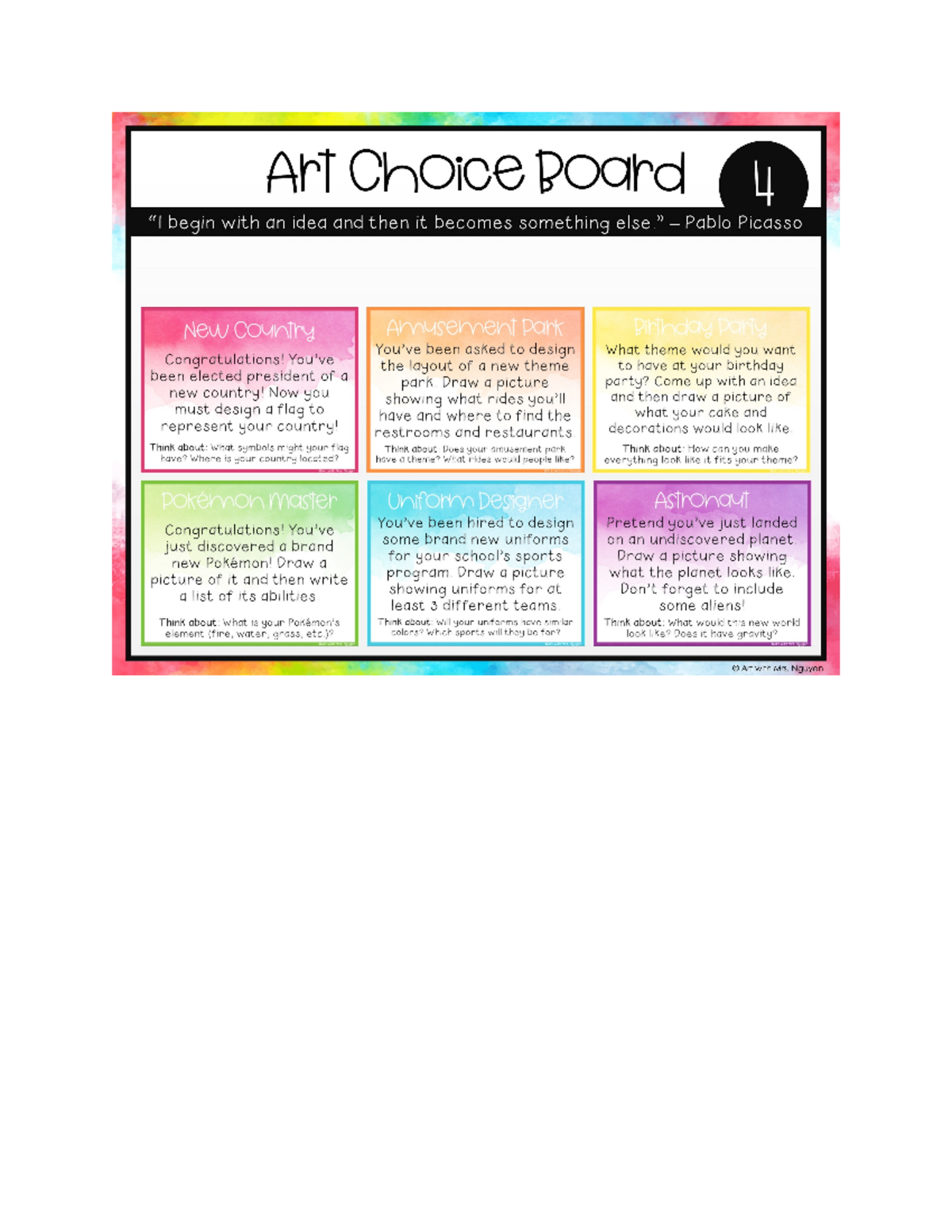 4th 5th August Choice Board - Art Choice Board 4 begin with an idea and ...