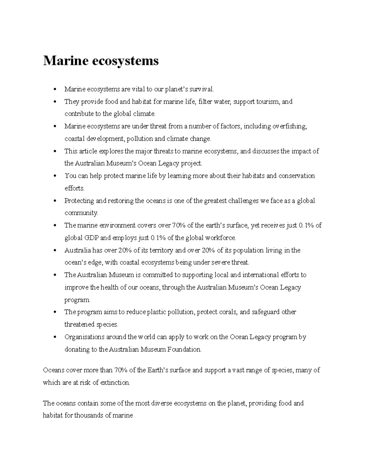 Marine ecosystems* - notes - Marine ecosystems Marine ecosystems are ...