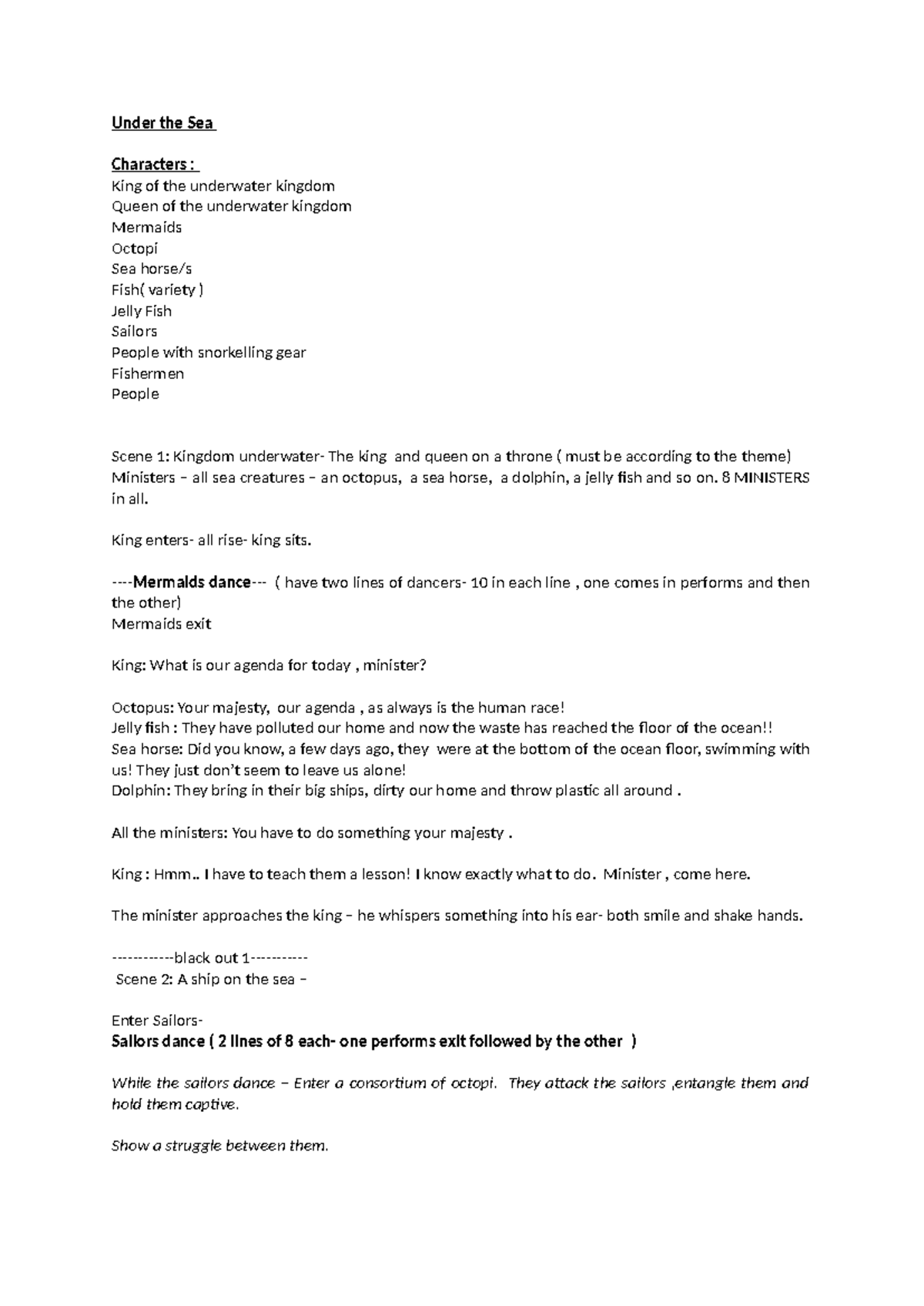 Under the Sea - speech and drama script for plays - Under the Sea ...