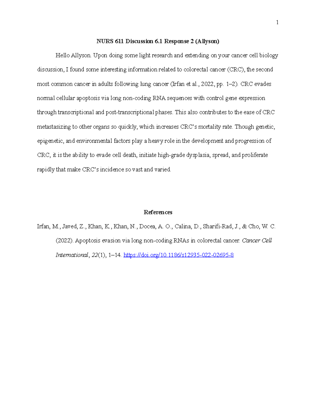 NURS 611 Discussion 6.1 Response 2 (Allyson) - 1 NURS 611 Discussion 6 Response 2 (Allyson ...