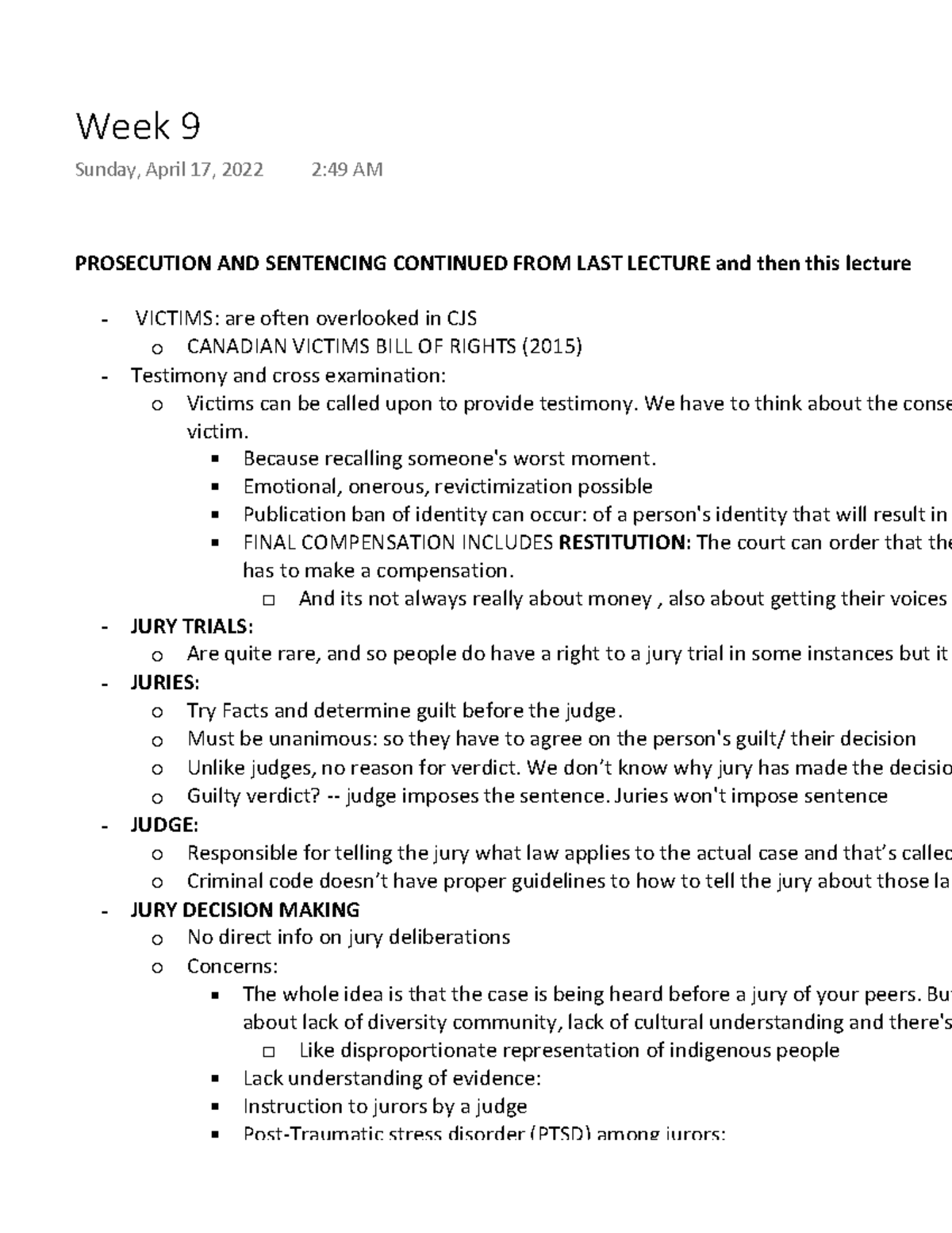 Week 9 lecture - 2022 - PROSECUTION AND SENTENCING CONTINUED FROM LAST LECTURE and then this ...