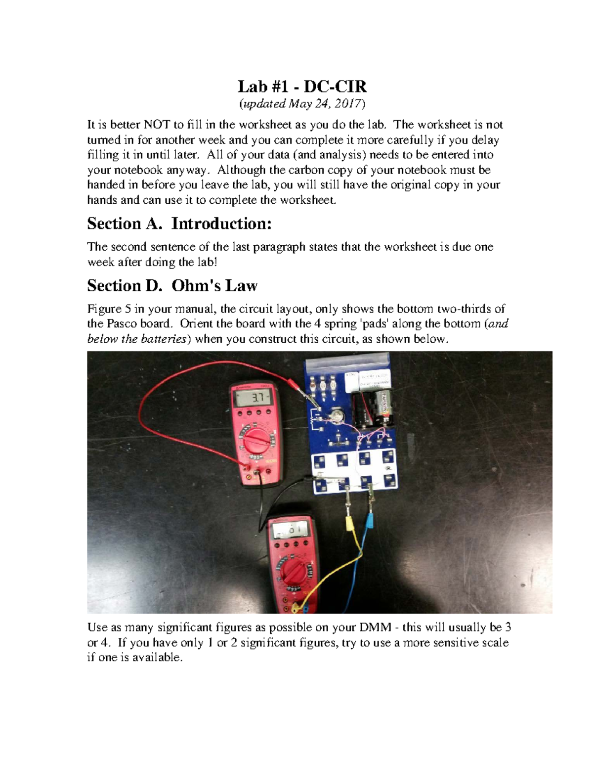 Special tips - DC Circuit - Lab #1 - DC-CIR (updated May 24, 2017) It ...