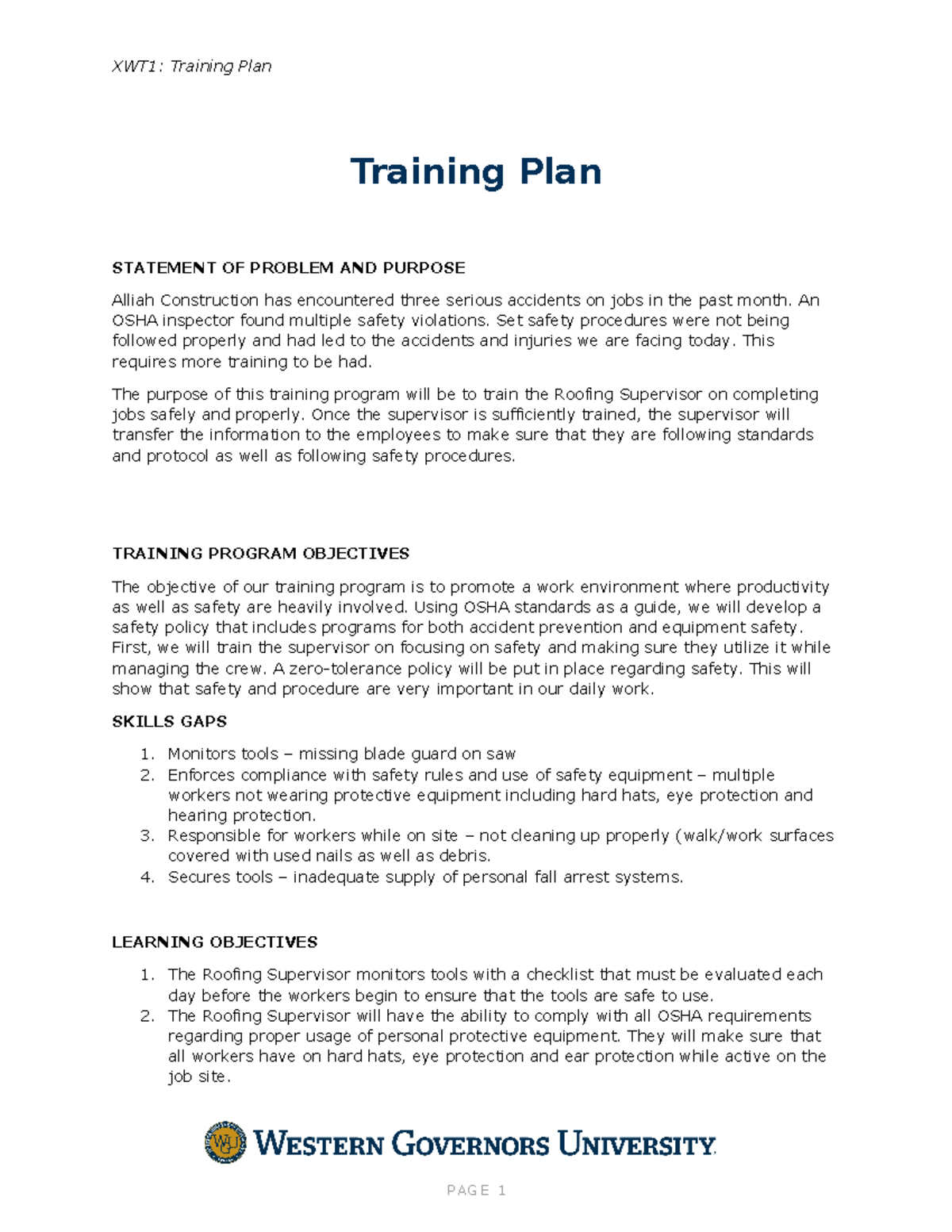 Traning Plan-Task 1 - Task 1 Submission - XWT1: Training Plan Training ...