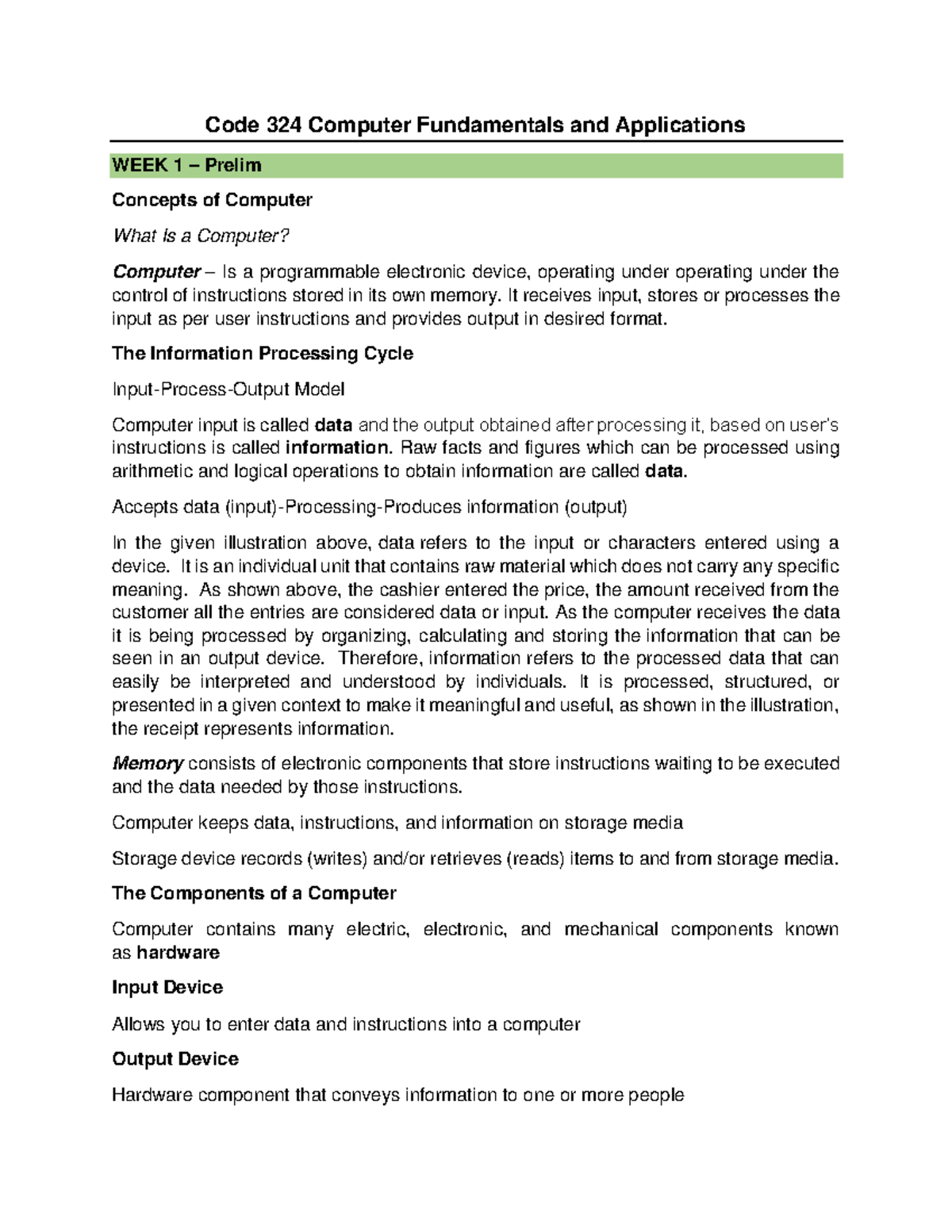 CFA Prelim Midterm Finals - Code 324 Computer Fundamentals and ...