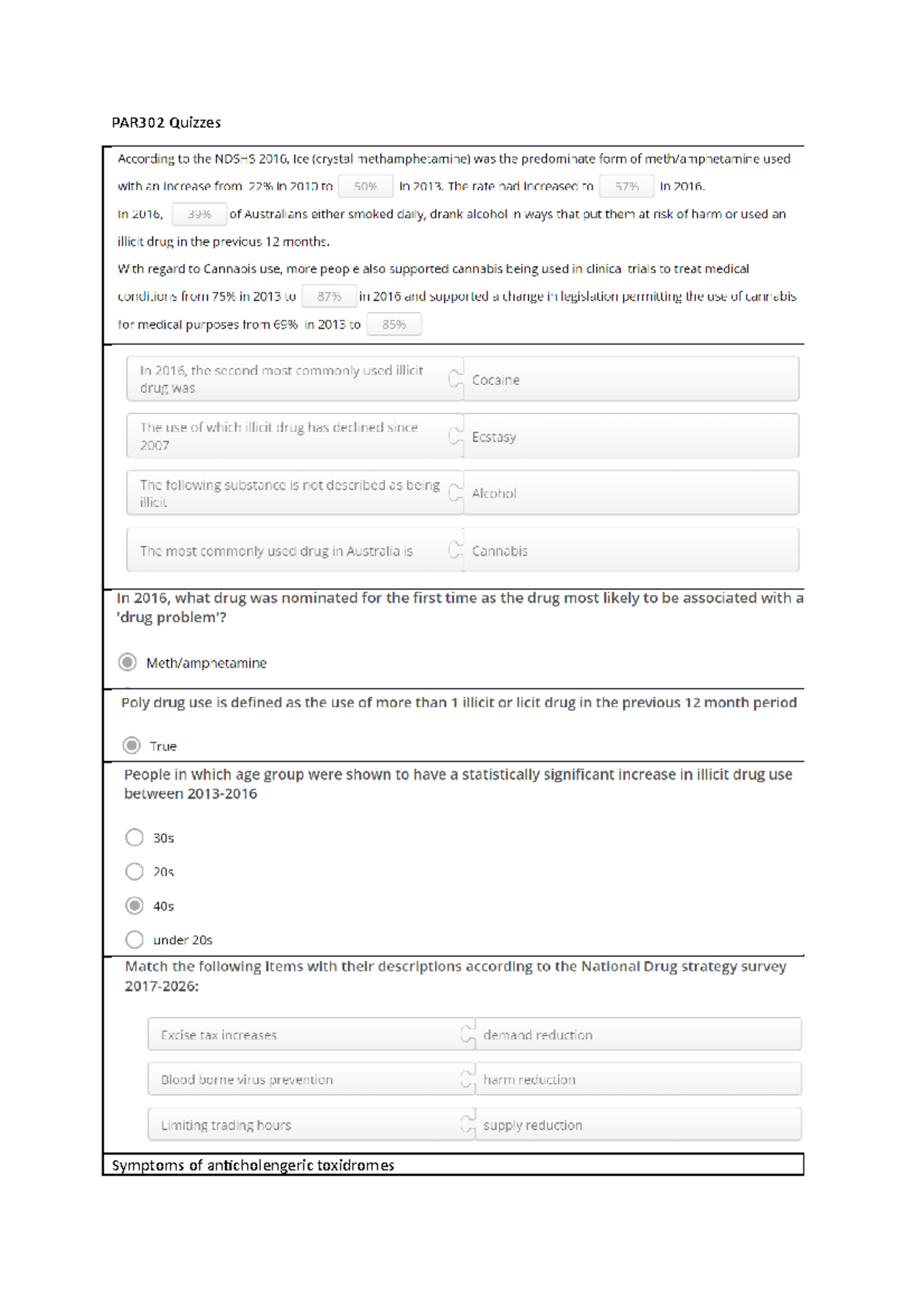 PAR302 Quizzes Answers - PAR302 Quizzes Symptoms of anticholengeric ...