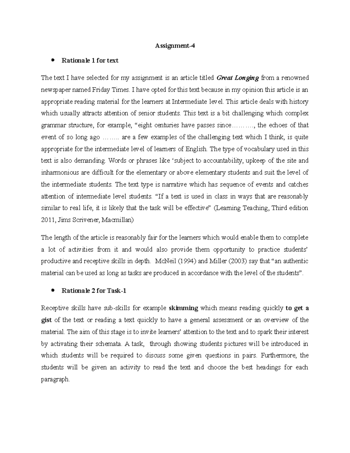 Assignment 3. Final and edited - Assignment- Rationale 1 for text The ...