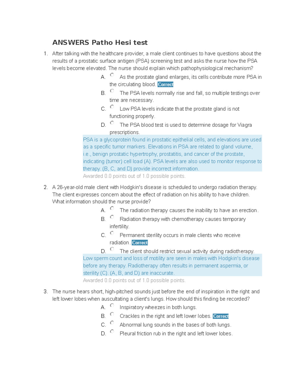 Answers Patho Hesi test - ANSWERS Patho Hesi test After talking with ...