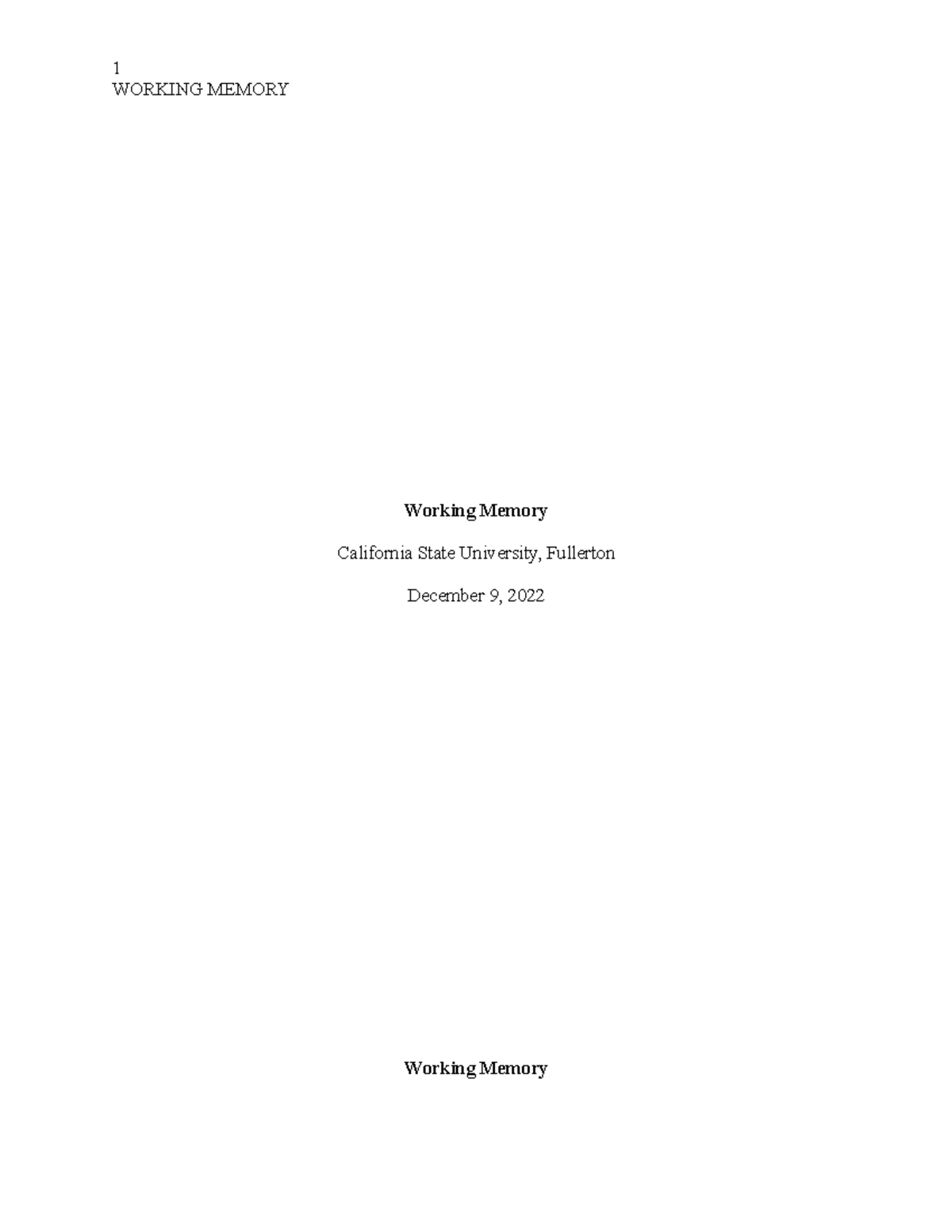 302L final - Professor Carmody CogLab - WORKING MEMORY Working Memory California State ...