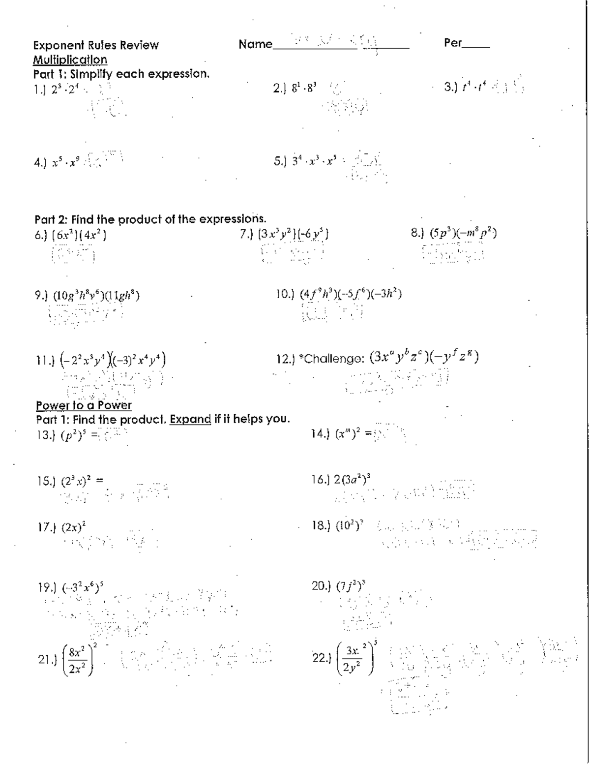 Exponents Review ANswer KEy - Studocu