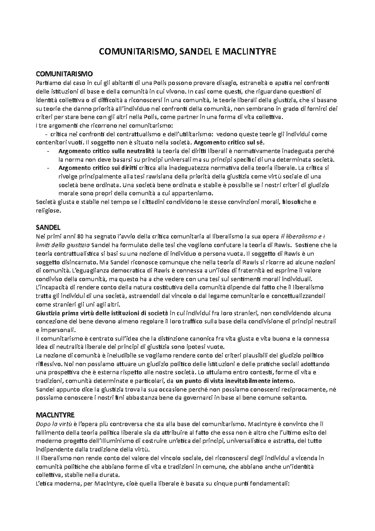 Comunitarismo - La filosofia politica - COMUNITARISMO, SANDEL E ...