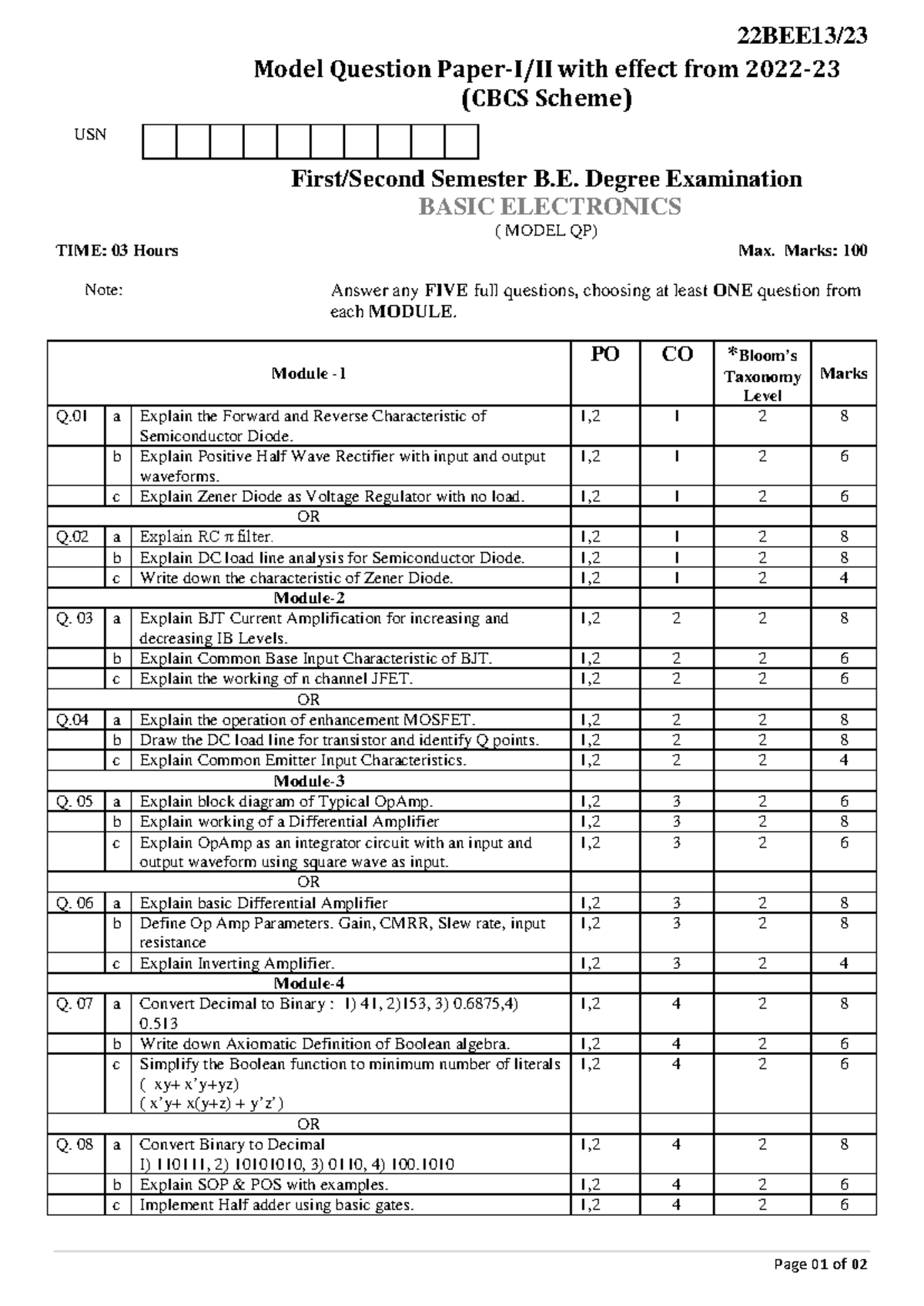 Model Question paper of EEEbranch 2023 JUNE model paper from vtu for ...