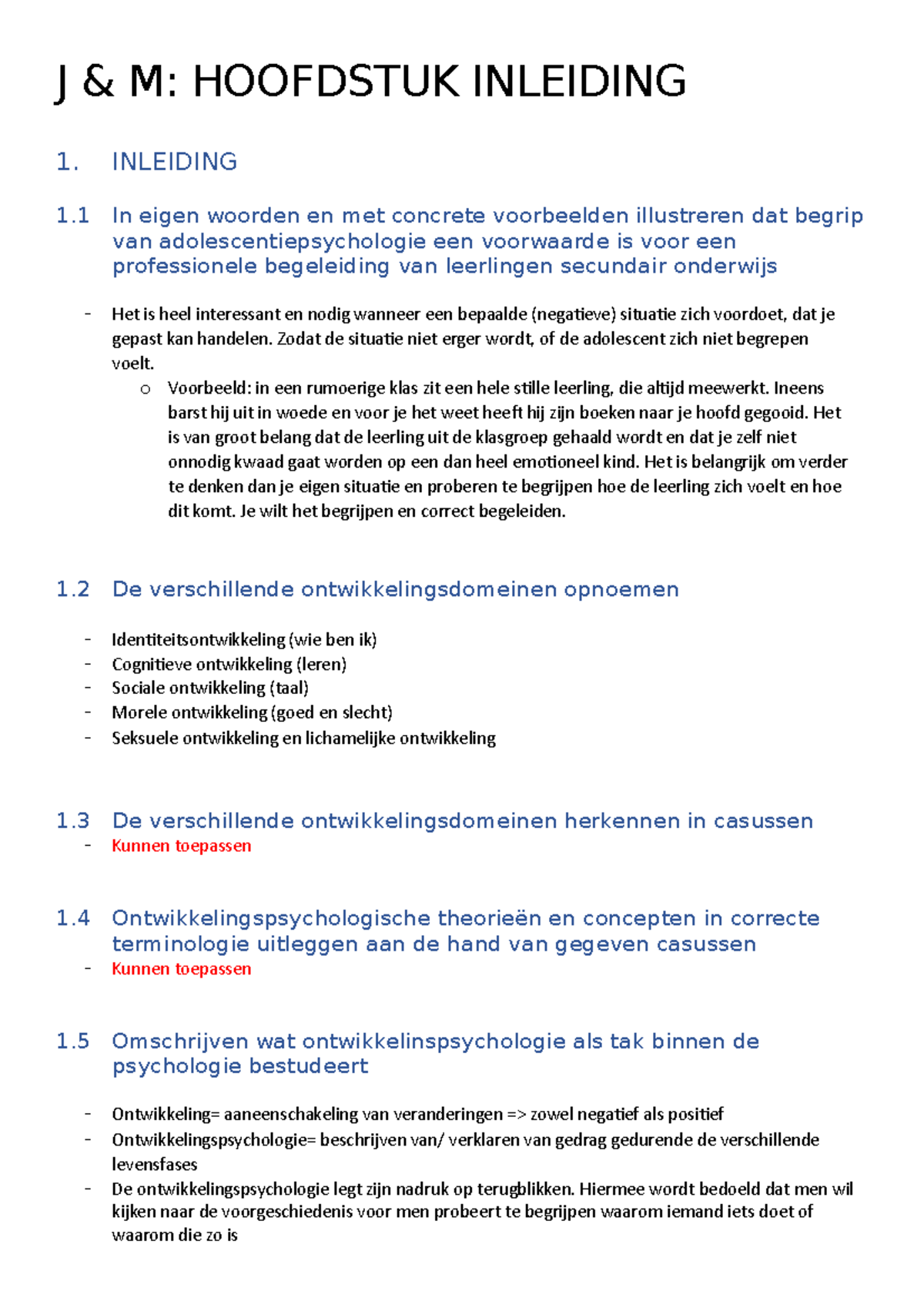 1 - J & M: HOOFDSTUK INLEIDING 1. INLEIDING 1 In eigen woorden en met ...