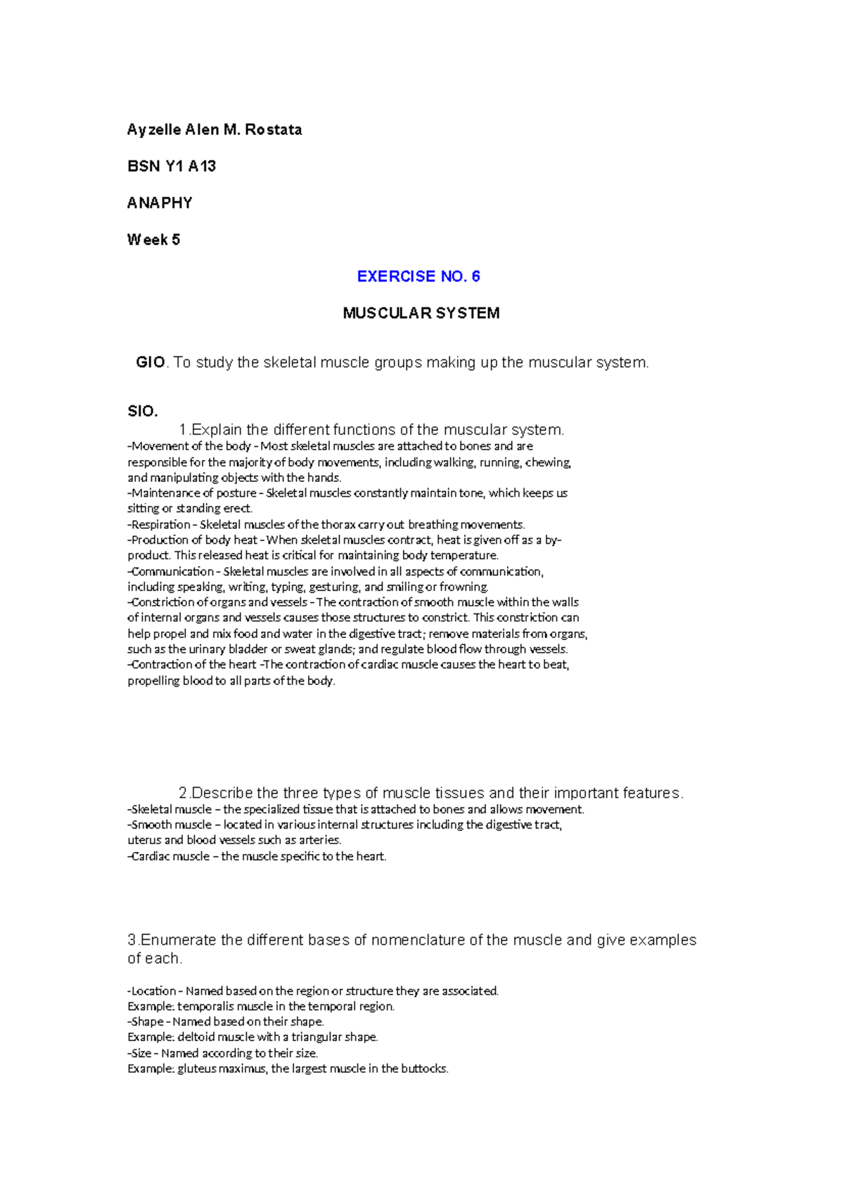 WEEK 5 anaphy lab muscular system - Ayzelle Alen M. Rostata BSN Y1 A ...