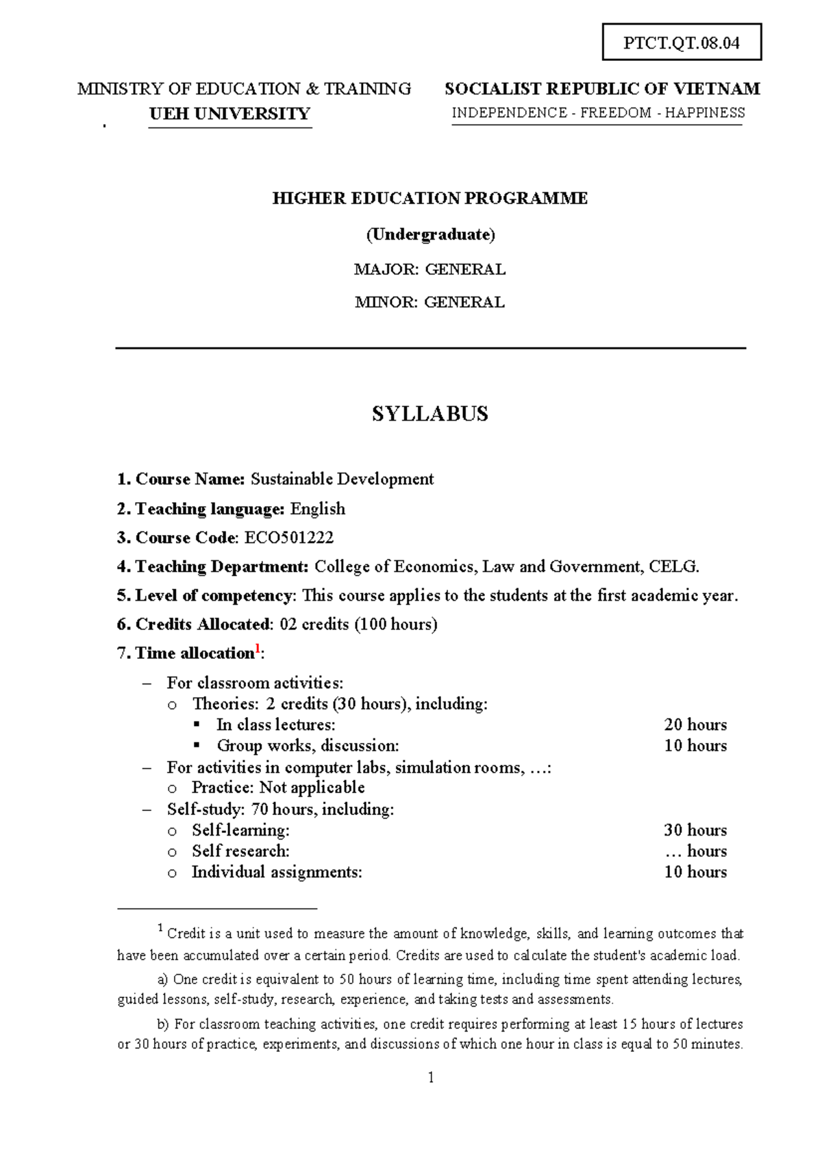 Syllabus - Sustainable Development CELG - MINISTRY OF EDUCATION ...