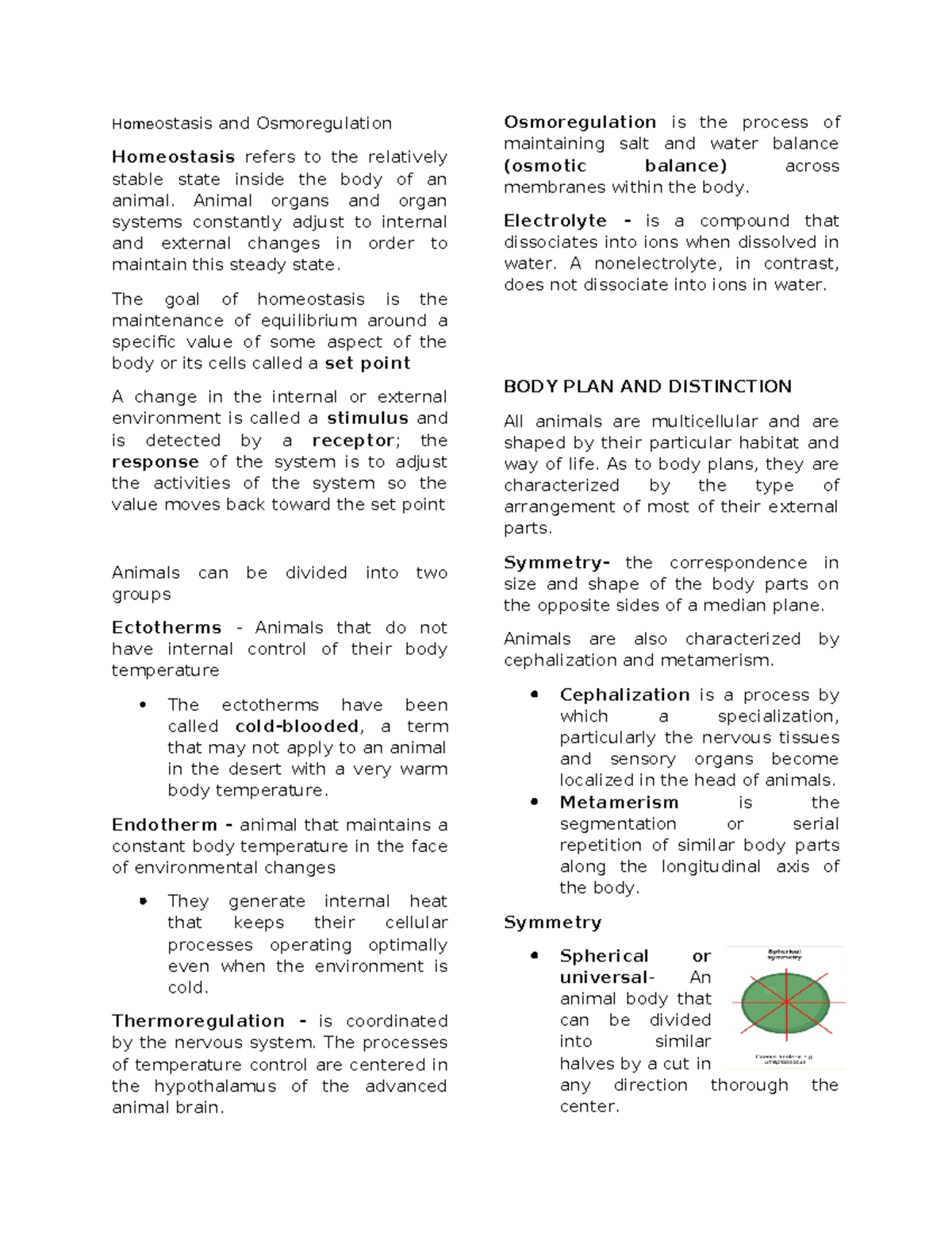 zoology- Reviewer - Homeostasis and Osmoregulation Homeostasis refers ...