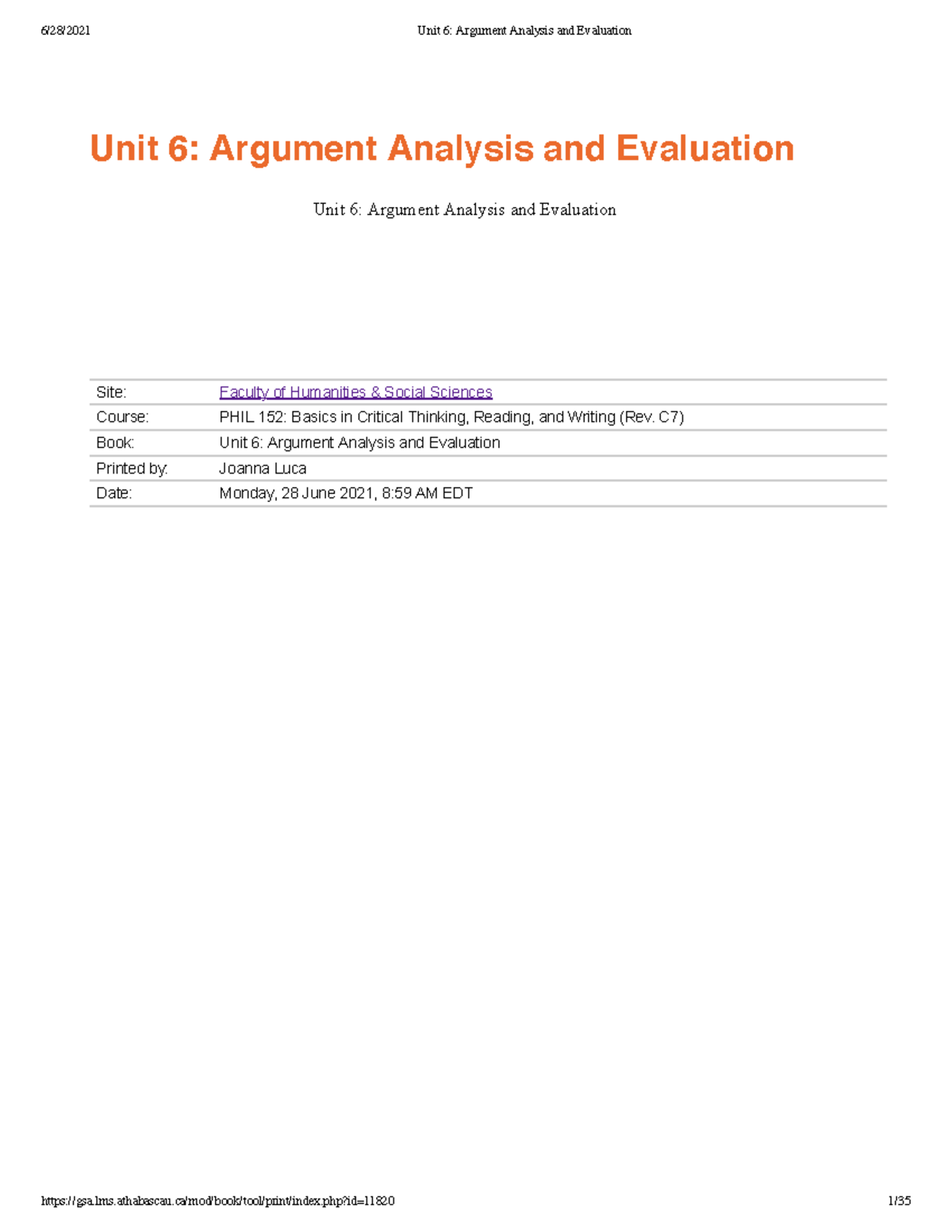 Unit 6 Argument Analysis and Evaluation - Unit 6: Argument Analysis and ...
