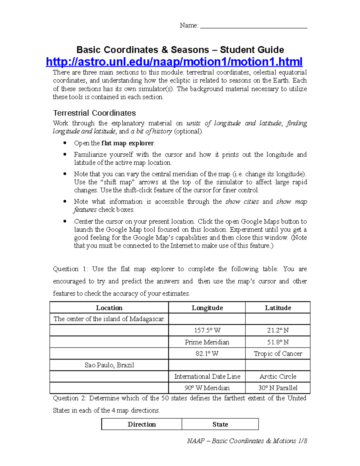 Naap motion lab - nun much - NAAP – Basic Coordinates & Motions 1/ Name ...