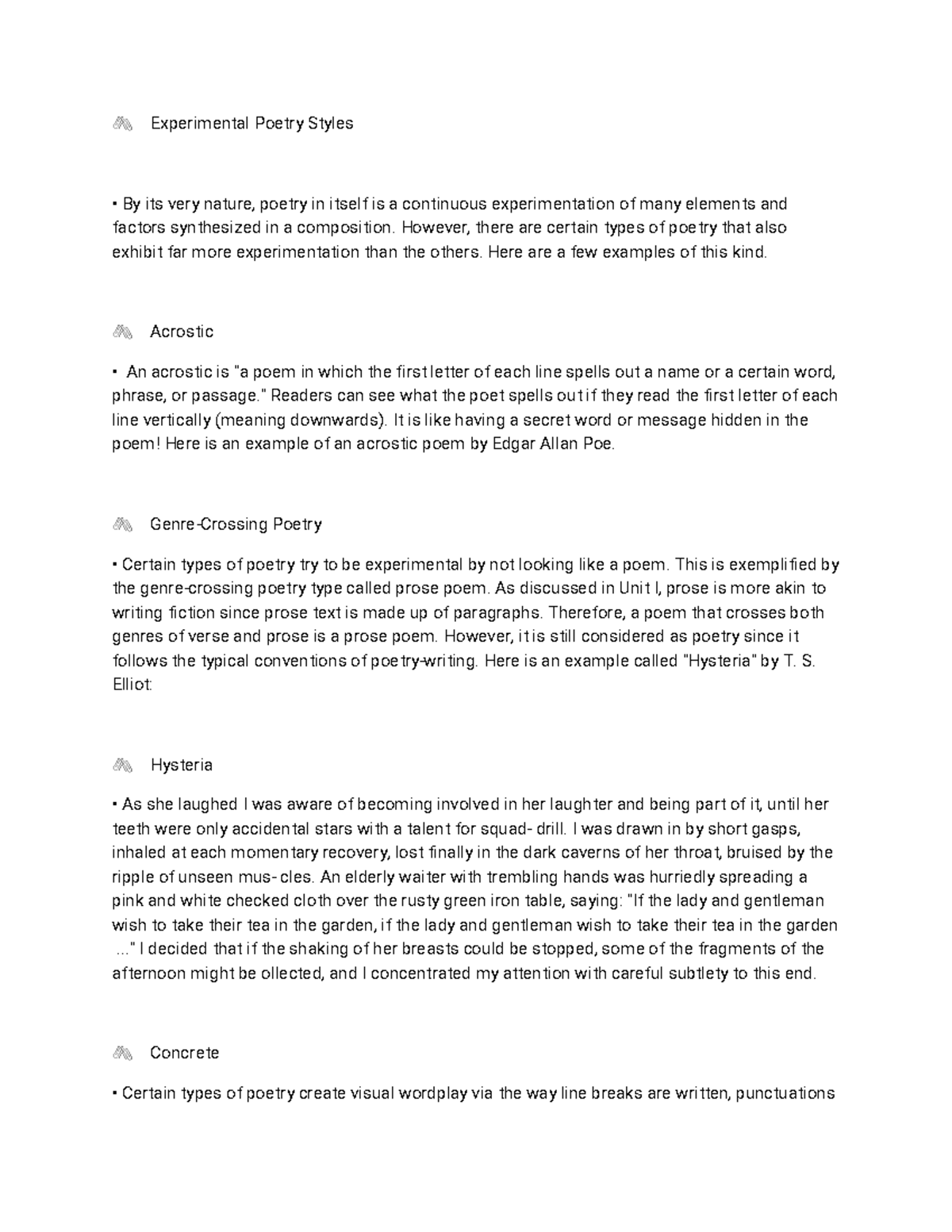 Cw - CREATIVE WRITING - 🖇 Experimental Poetry Styles By its very nature ...