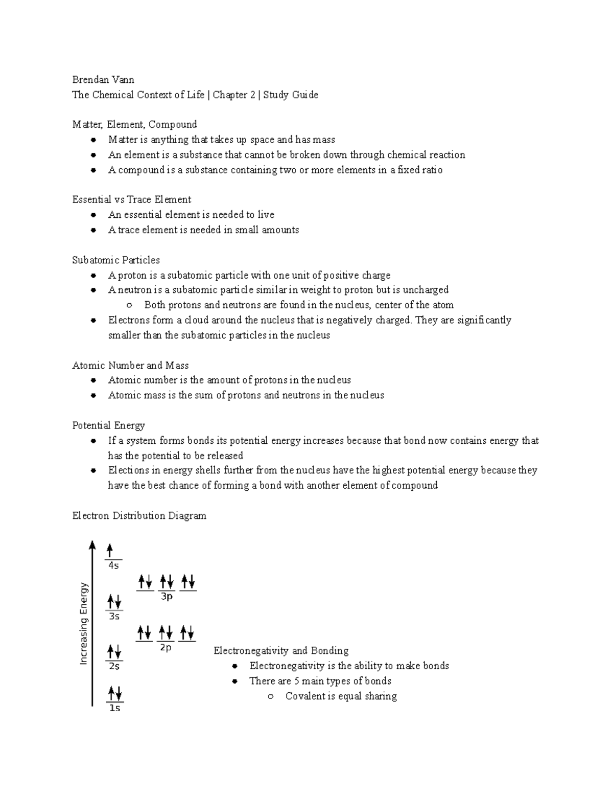 Chapter 2 Study Guide - Brendan Vann The Chemical Context of Life ...