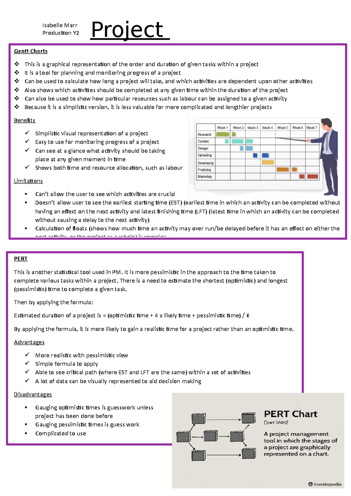 Production revision booklet Year 2 - Production Y Gantt Charts This is ...