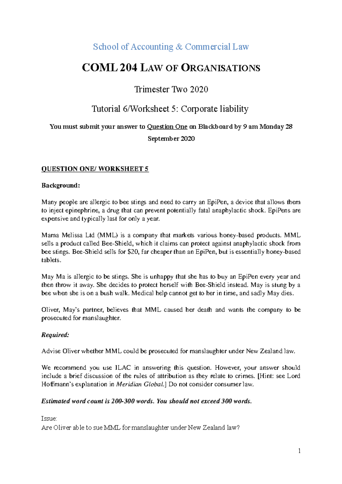 Aa Tutorial 6 worksheet 5 - Student version - School of Accounting ...