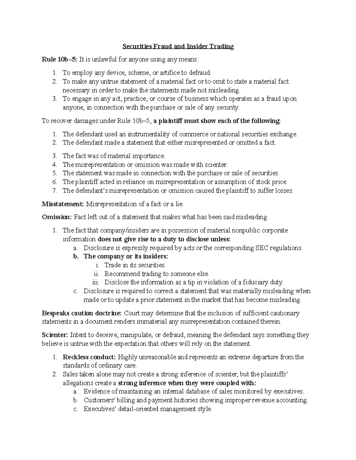 Chapter 22 - Instructor: William Hall - Securities Fraud and Insider ...